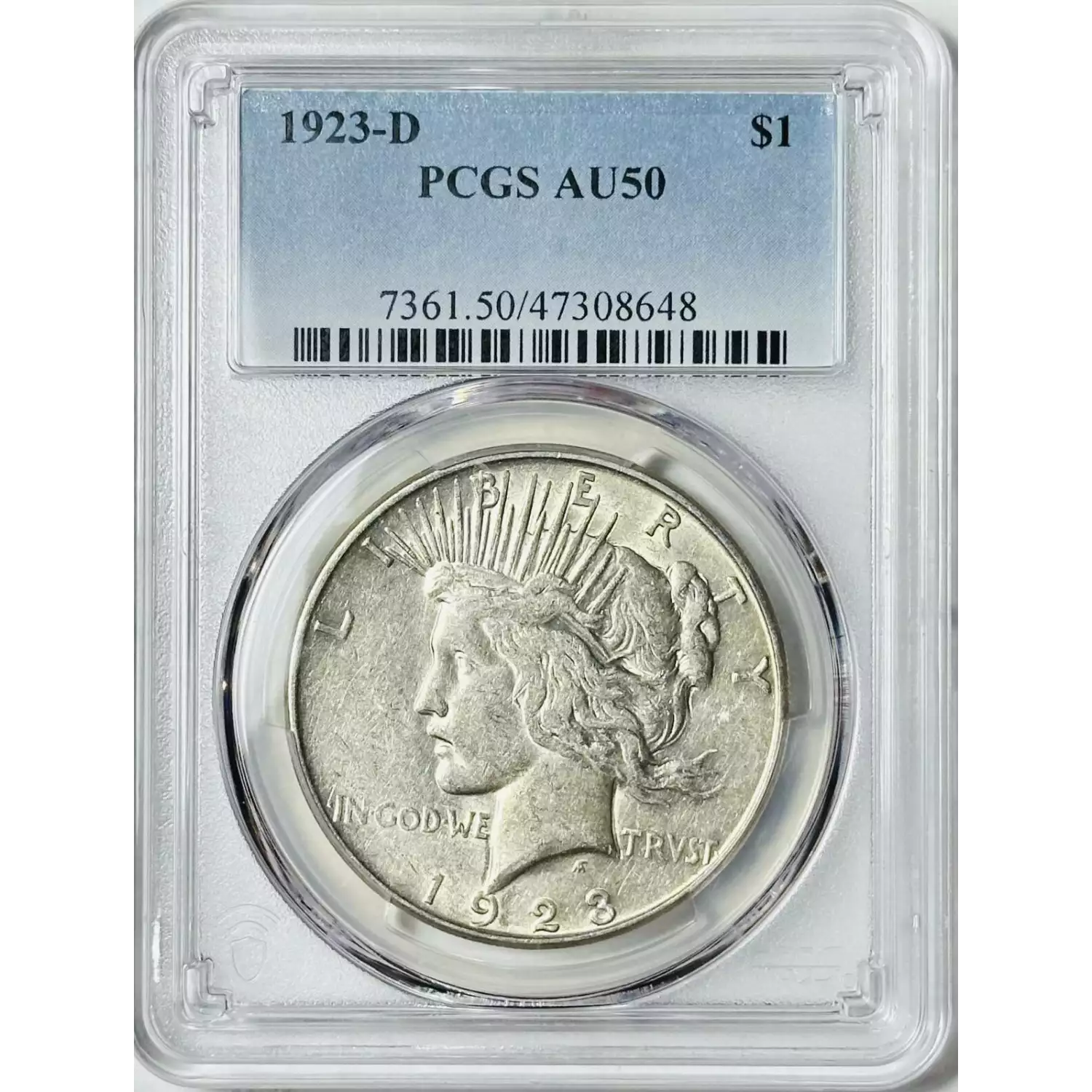 1923-D Peace Dollar PCGS AU-50 - Bob Paul Rare Coins