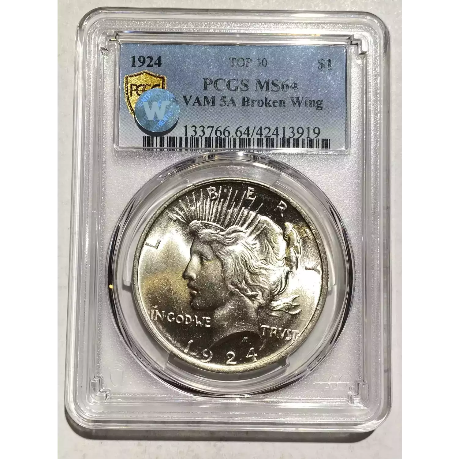 1924 Peace Dollar PCGS MS-64 Broken Wing VAM 5A Sight White - Bob Paul Rare Coins