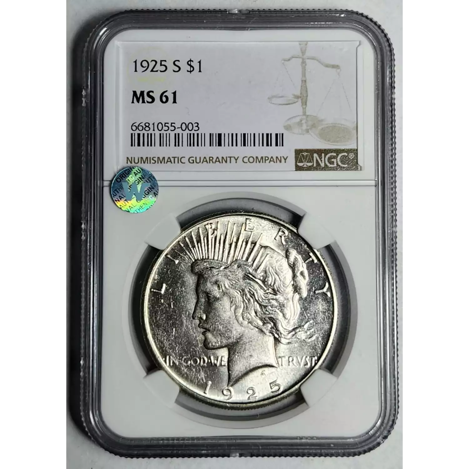 1925-S Peace Dollar NGC MS-61 Sight White - Bob Paul Rare Coins