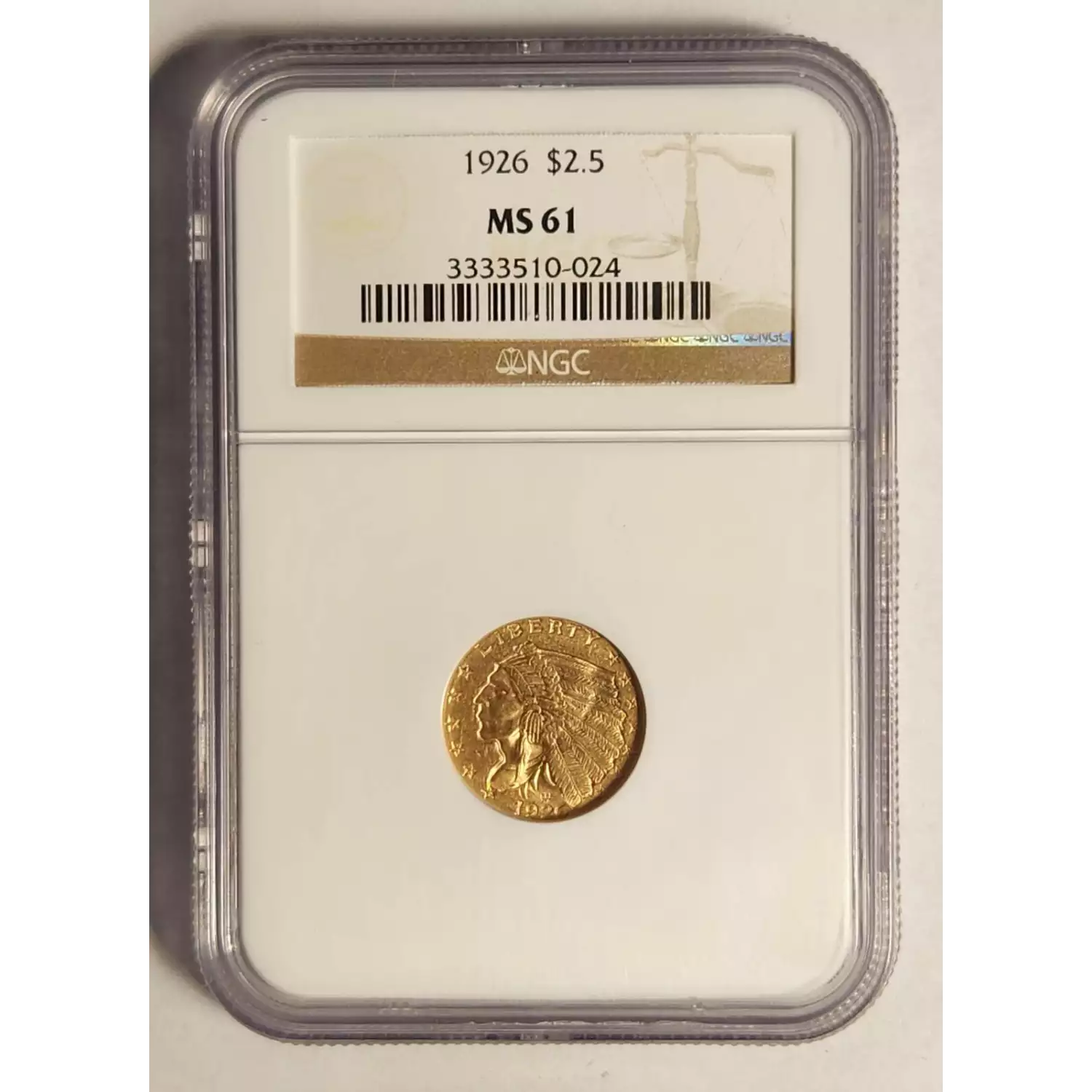 1926 Gold Quarter Eagles $2 1/2 Indian Head NGC MS-61 - Bob Paul Rare Coins