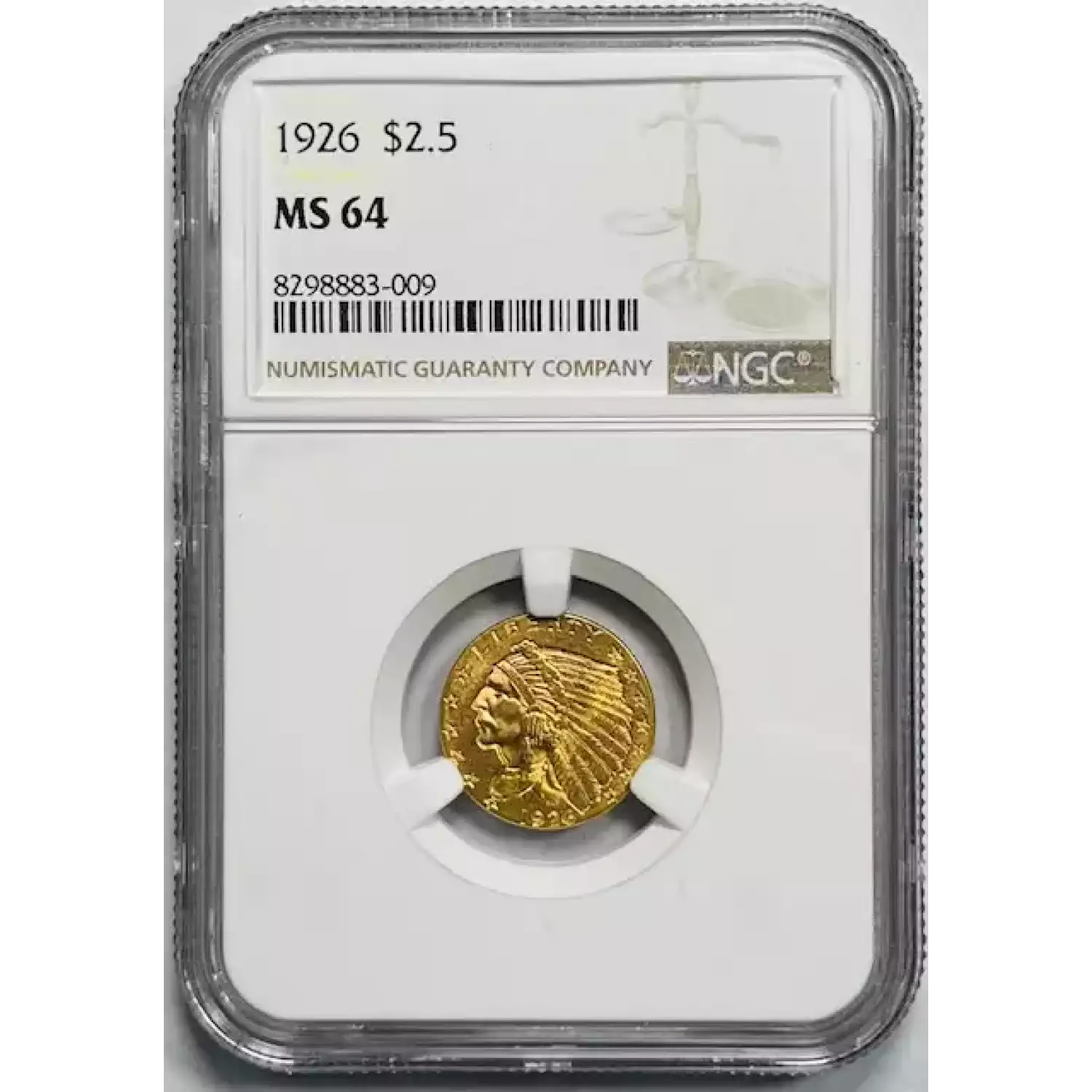 1926 Gold Quarter Eagles $2 1/2 Indian Head NGC MS-64 - Bob Paul Rare Coins
