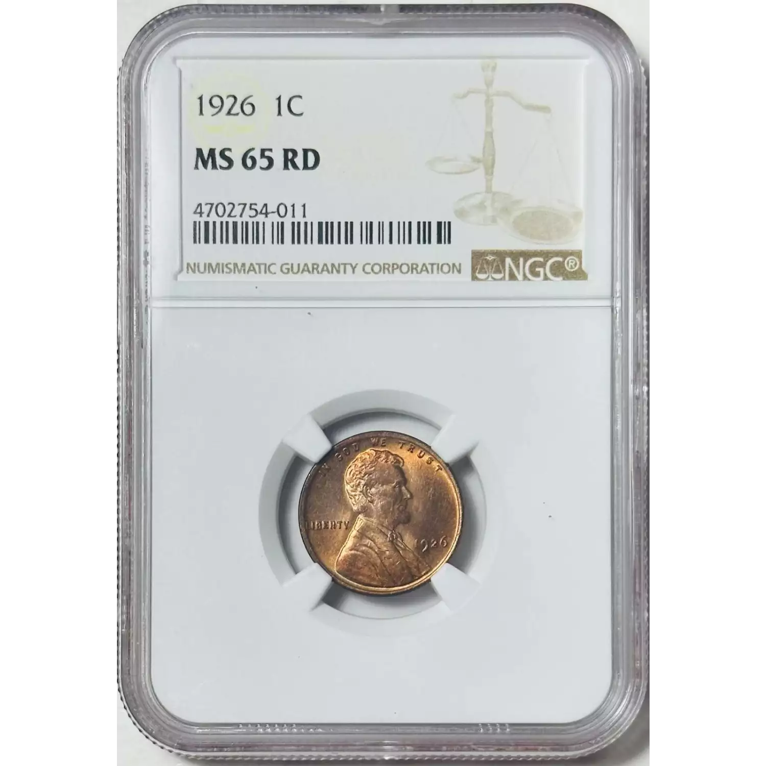 1926 Small Cents Lincoln, Wheat Ears Reverse NGC MS-65 RD - Bob Paul ...