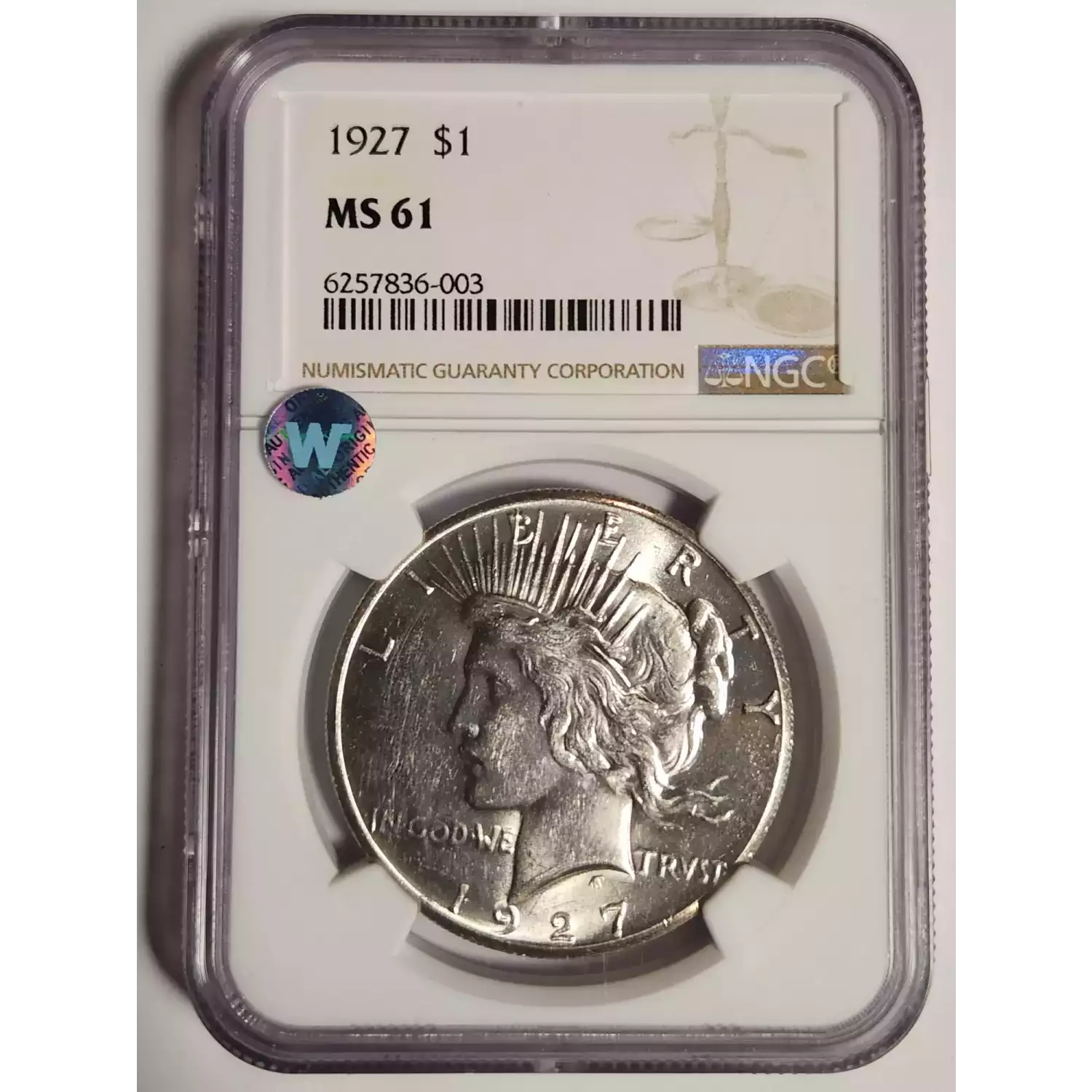 1927 Peace Dollar NGC MS-61 Sight White - Bob Paul Rare Coins