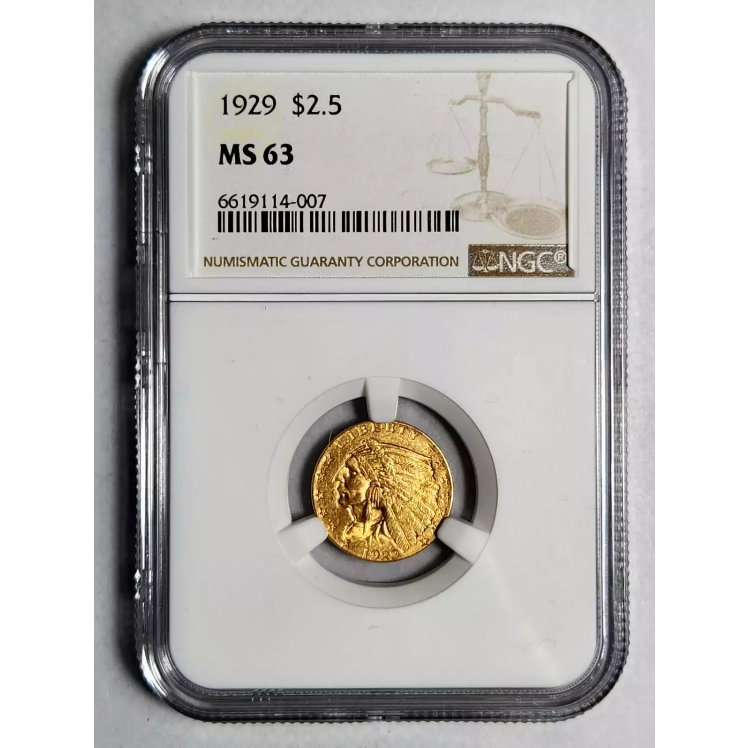 1929 Gold Quarter Eagles $2 1/2 Indian Head NGC MS-63 - Bob Paul Rare Coins