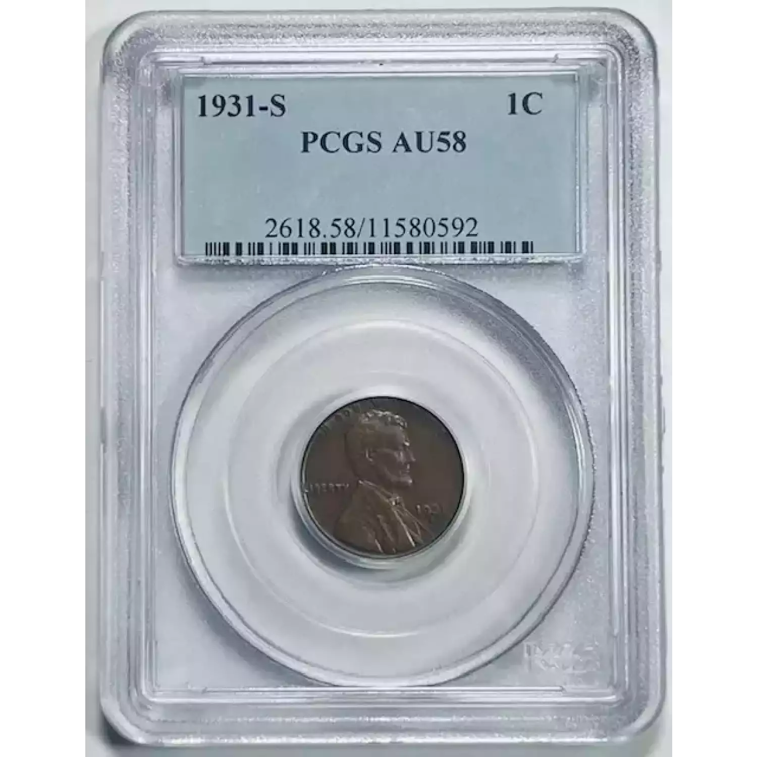 1931-S Small Cents Lincoln, Wheat Ears Reverse PCGS AU-58 BN - Bob Paul Rare Coins