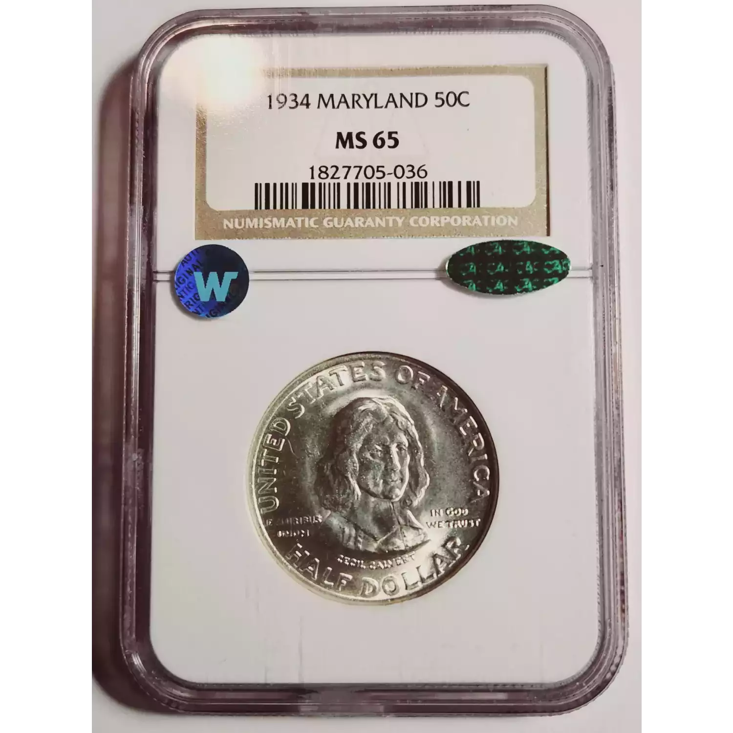 1934 Classic Commemorative Maryland Tercentenary NGC MS-65 MARYLAND CAC ...