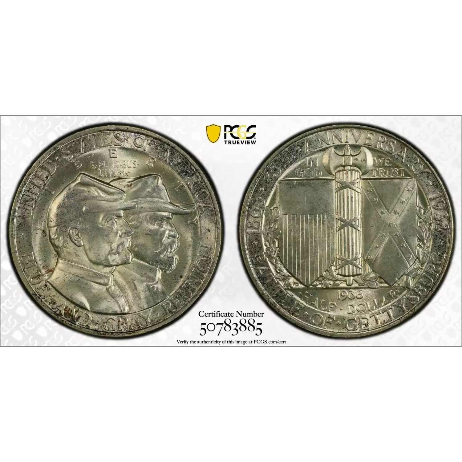 1936 Classic Commemorative Battle of Gettysburg Anniversary PCGS MS-65 ...
