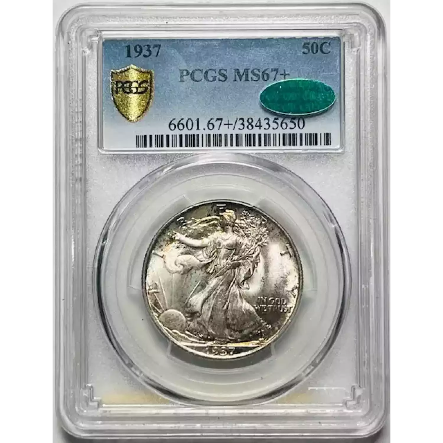 1937 Walking Liberty Half Dollar PCGS MS-67+ Some Color! CAC - Bob Paul Rare Coins