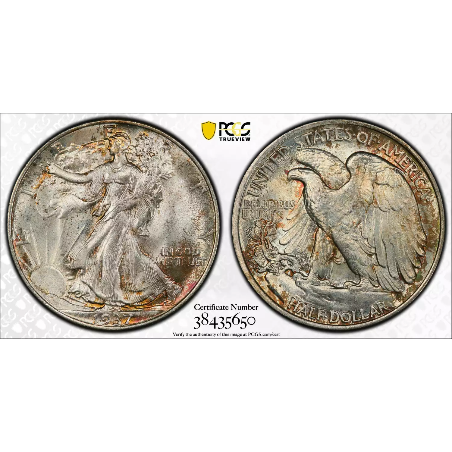 1937 Walking Liberty Half Dollar PCGS MS-67+ Some Color! CAC - Bob Paul Rare Coins