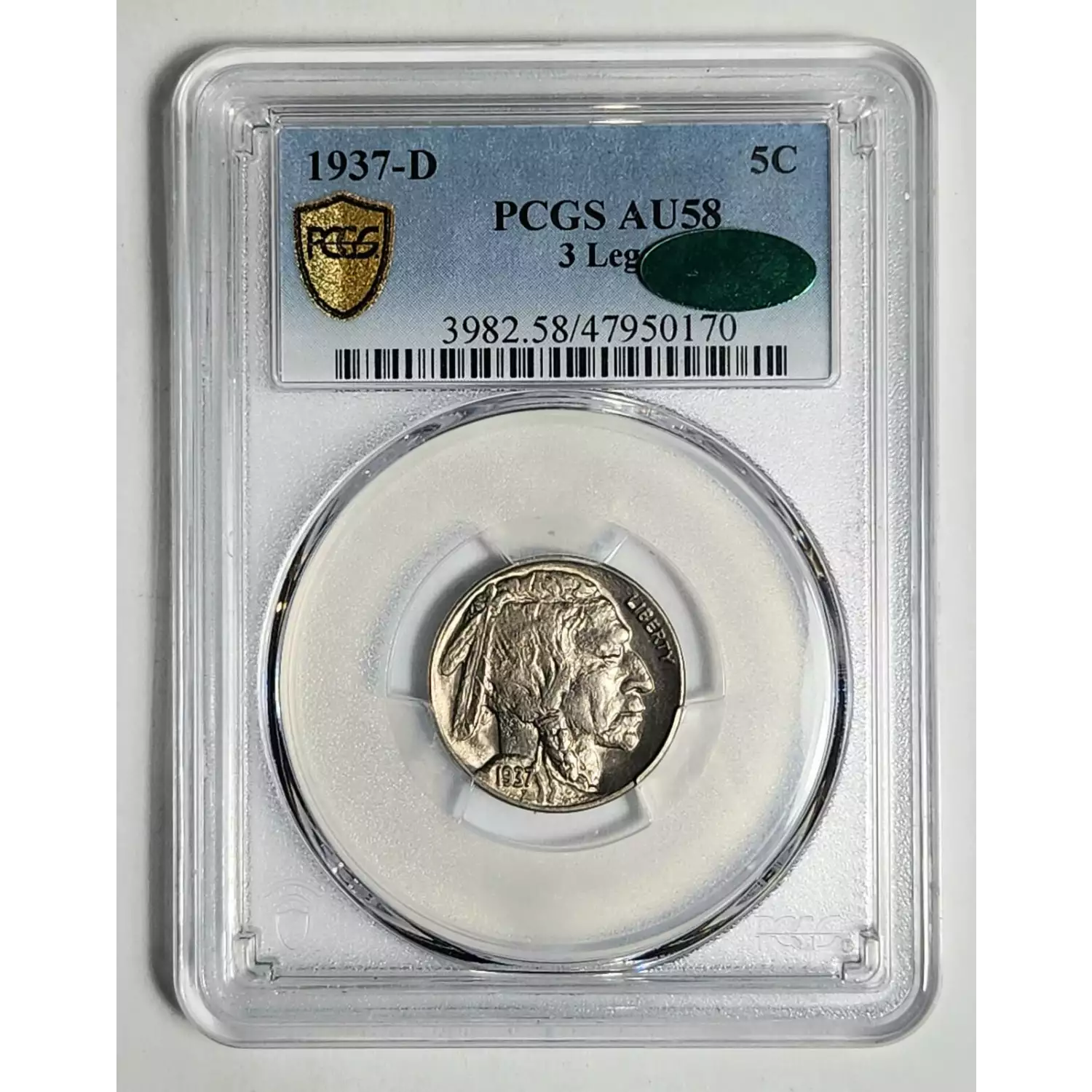 1937-D Buffalo Nickel PCGS AU-58 3 Legs CAC - Bob Paul Rare Coins