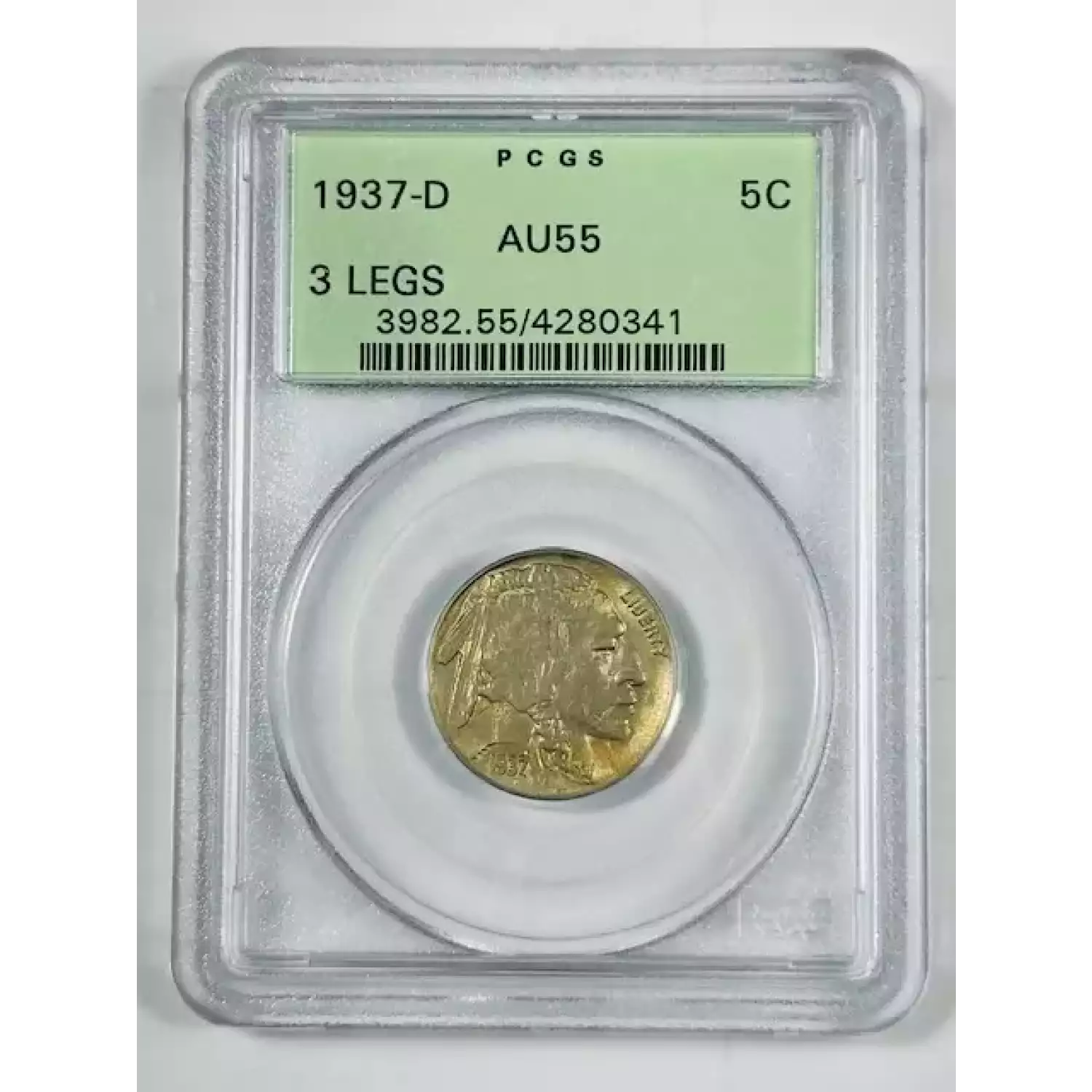 1937-D Buffalo Nickel PCGS AU-55 3 Legs- Old Green Holder OGH - Bob Paul Rare Coins