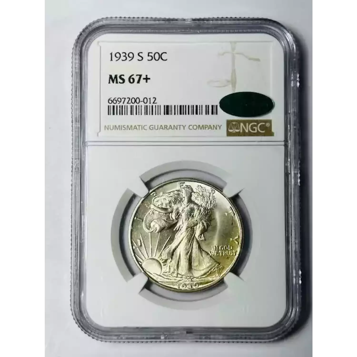 1939-S Walking Liberty Half Dollar NGC MS-67+ Lots of Luster! CAC - Bob Paul Rare Coins