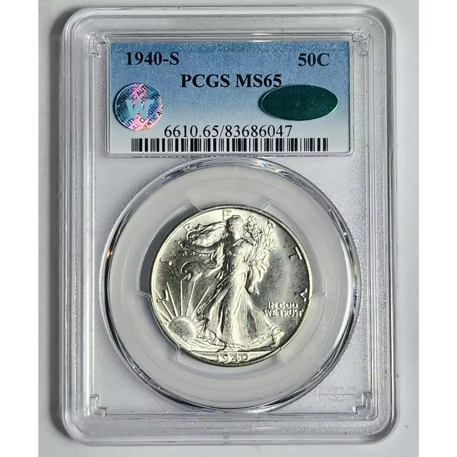 1940-S Walking Liberty Half Dollar PCGS MS-65 CAC, Sight White - Bob Paul Rare Coins