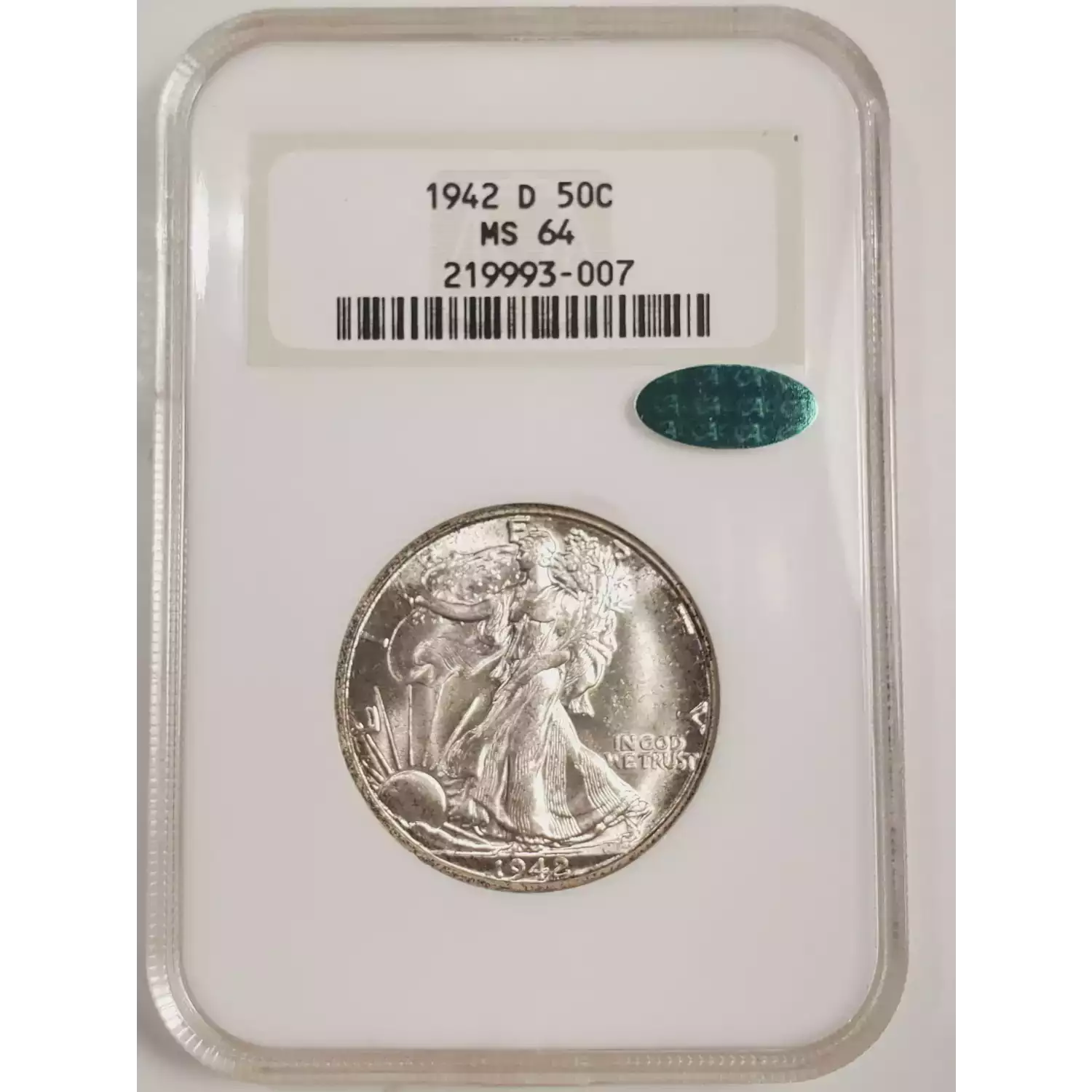 1942-D Walking Liberty Half Dollar NGC MS-64 (Rare CAC) CAC - Bob Paul ...