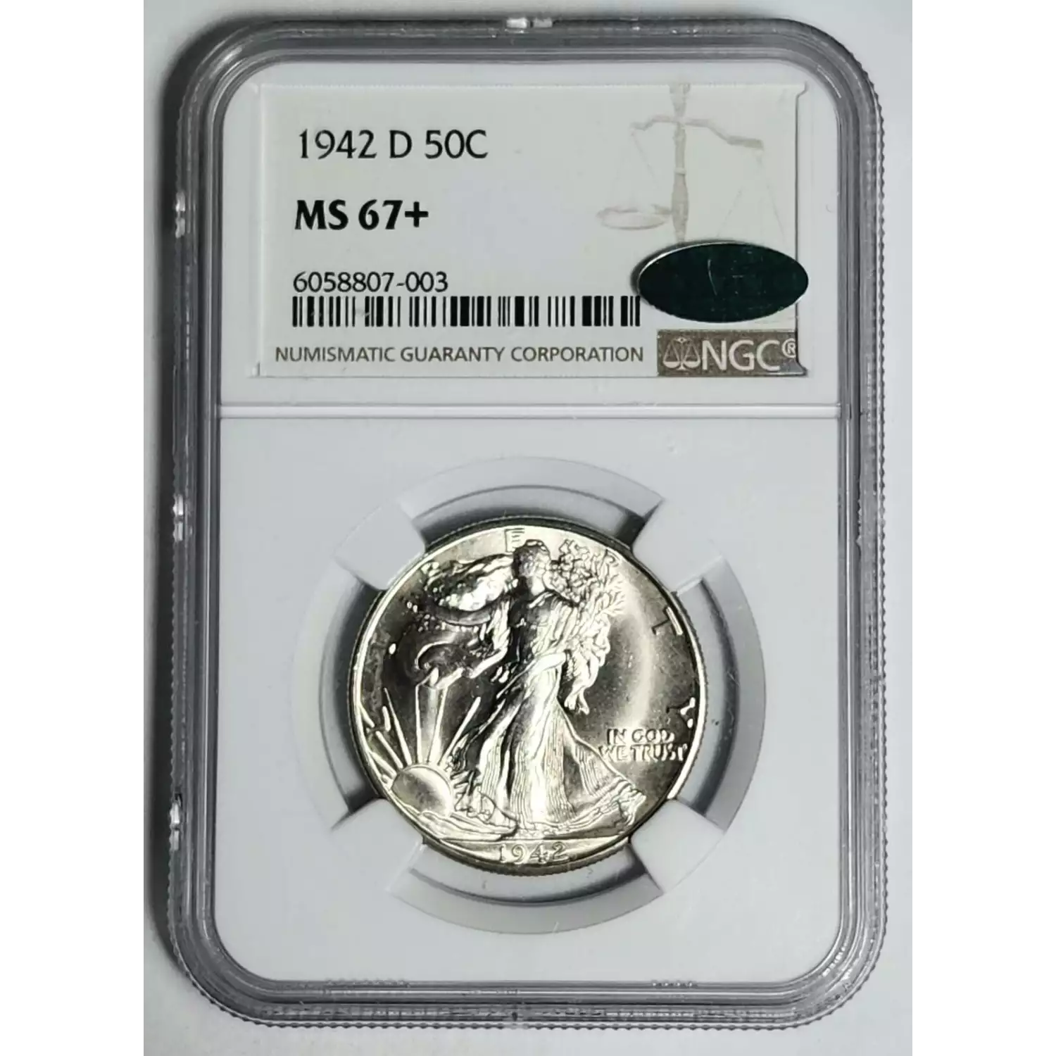 1942-D Walking Liberty Half Dollar NGC MS-67+ - LOTS OF LUSTER CAC - Bob Paul Rare Coins