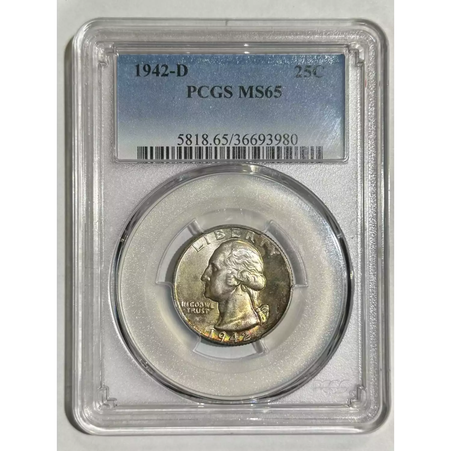 1942-D Washington Quarter PCGS MS-65 - COLOR! - Bob Paul Rare Coins