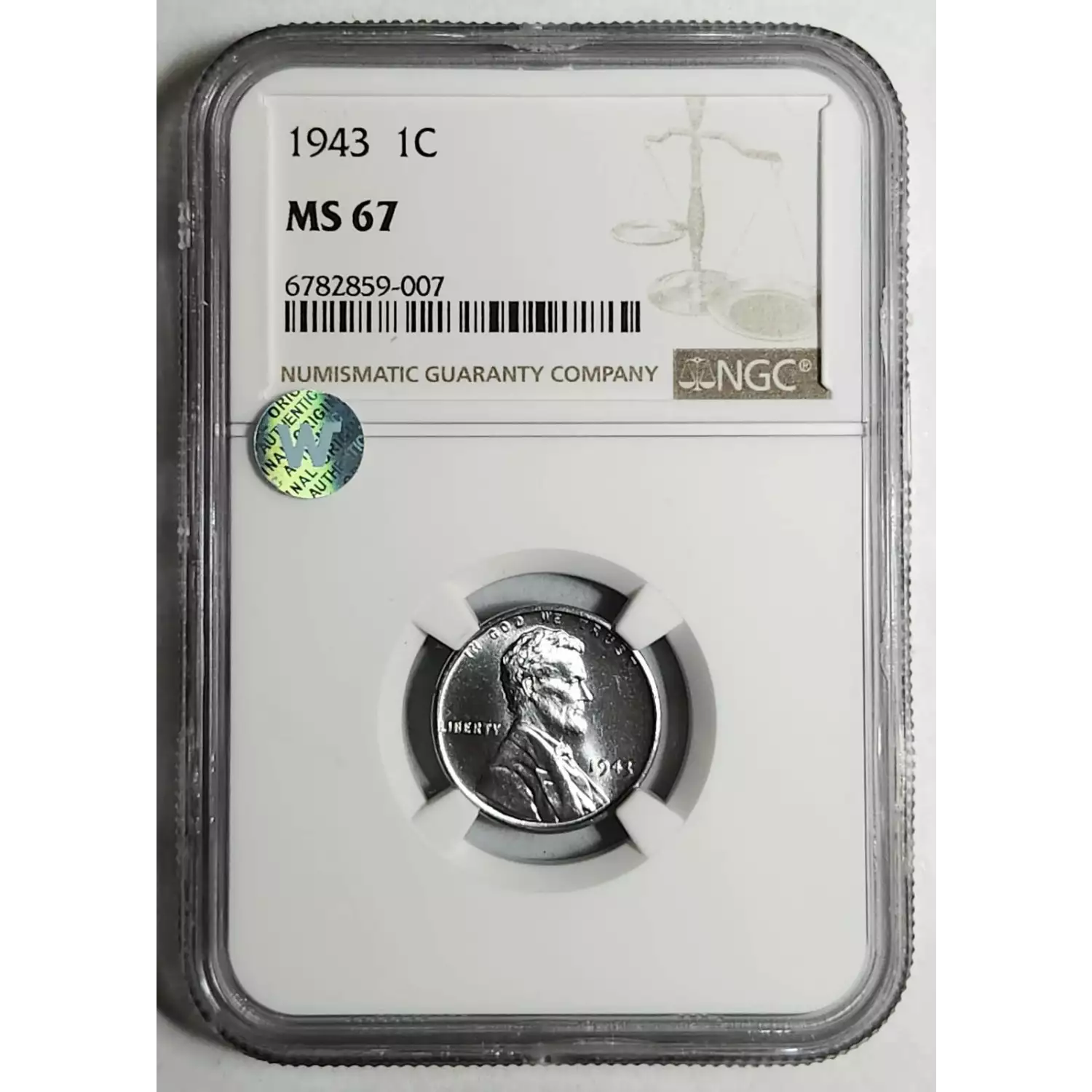 1943 Small Cents Lincoln, Wheat Ears Reverse NGC MS-67 Sight White ...