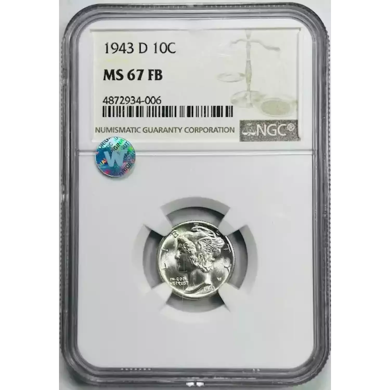 1943-D Mercury Dime NGC MS-67 FB Sight White - Bob Paul Rare Coins