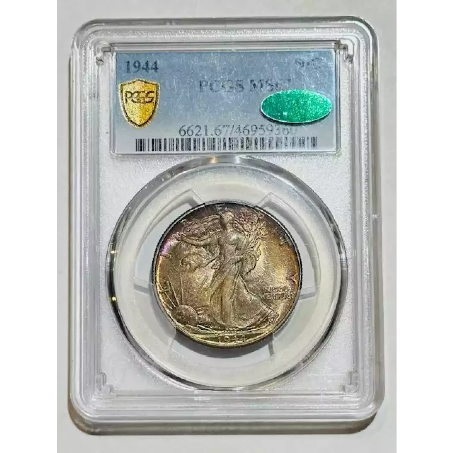 1944 Walking Liberty Half Dollar PCGS MS-67 Pretty Toning! CAC - Bob Paul Rare Coins