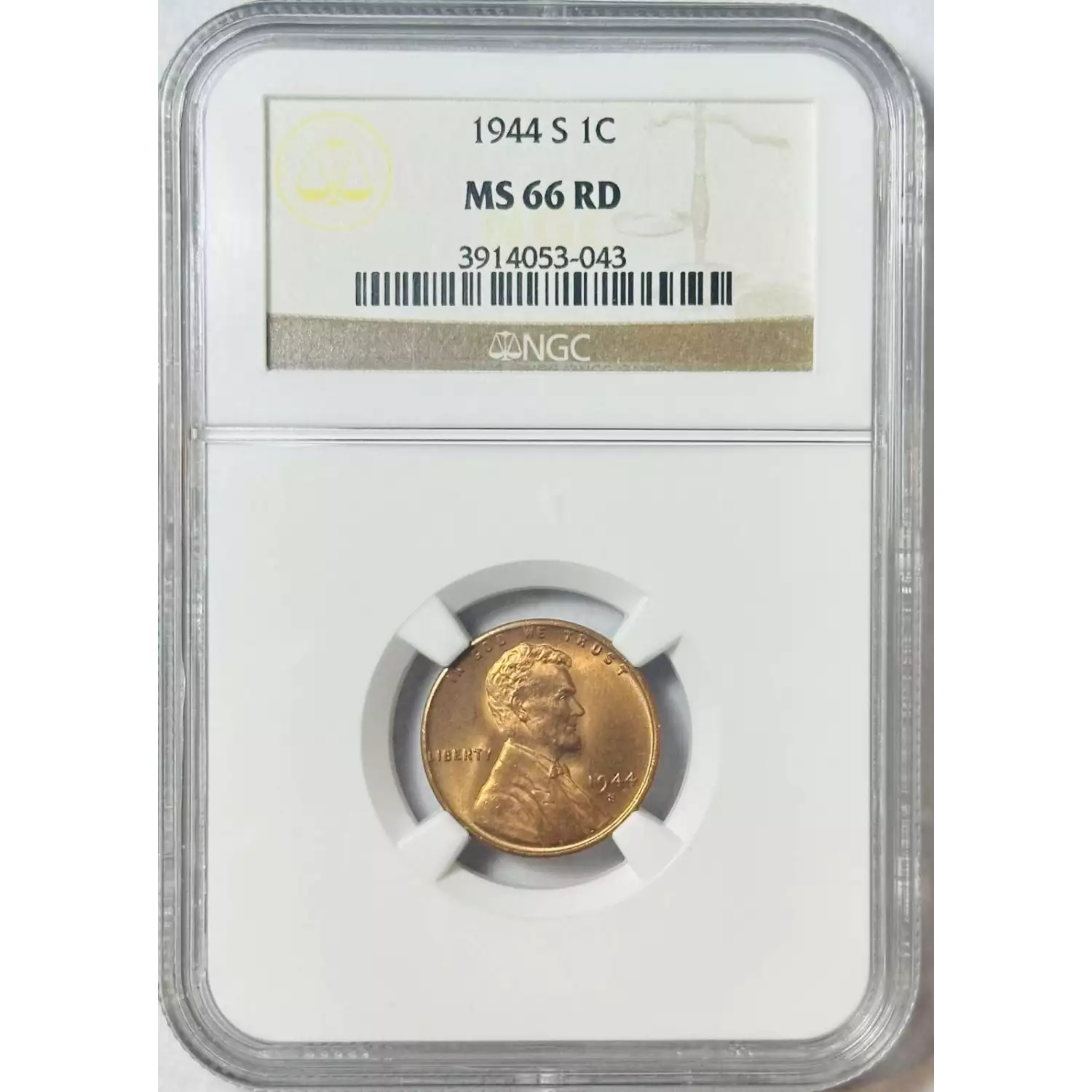 1944-S Small Cents Lincoln, Wheat Ears Reverse NGC MS-66 RD - Bob Paul ...