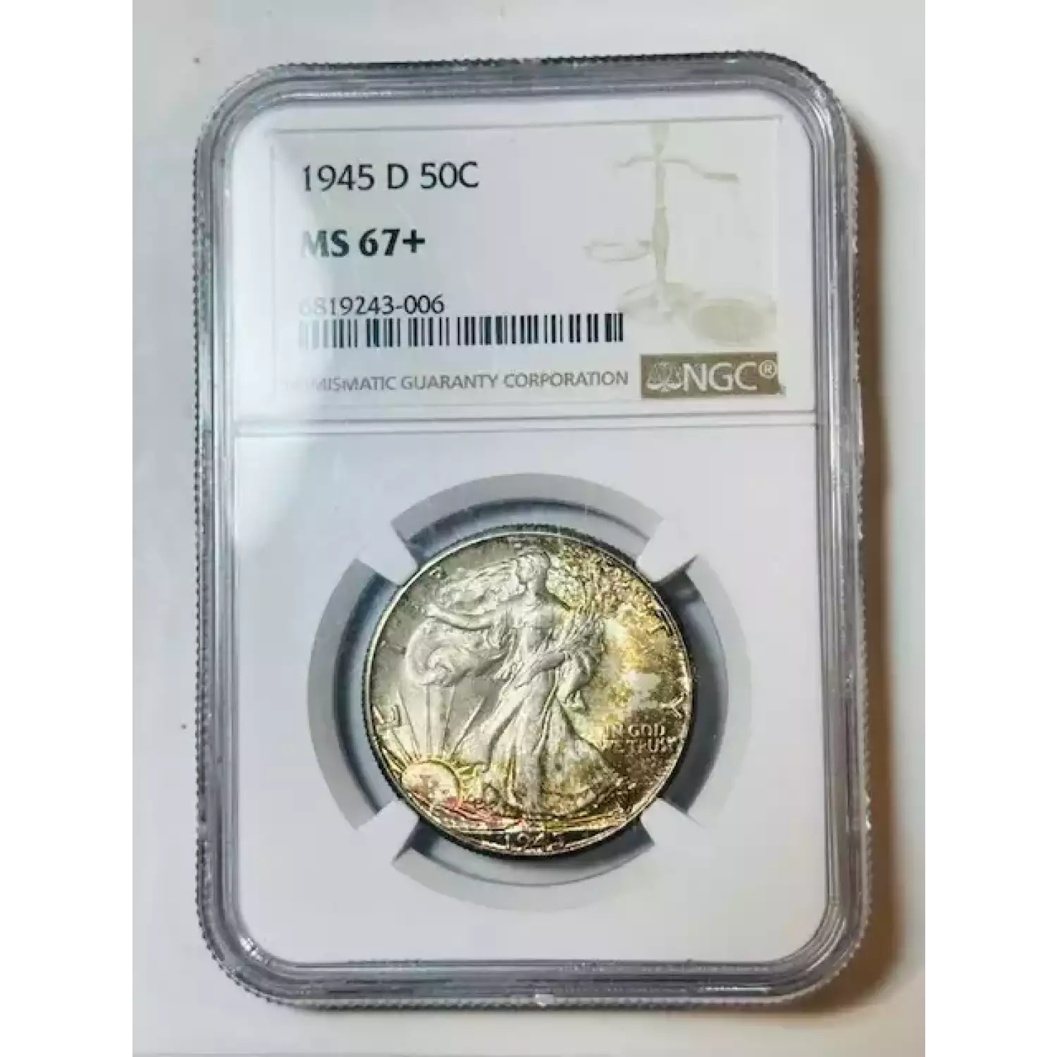 1945-D Walking Liberty Half Dollar NGC MS-67+ PQ Great toning!! - Bob Paul Rare Coins