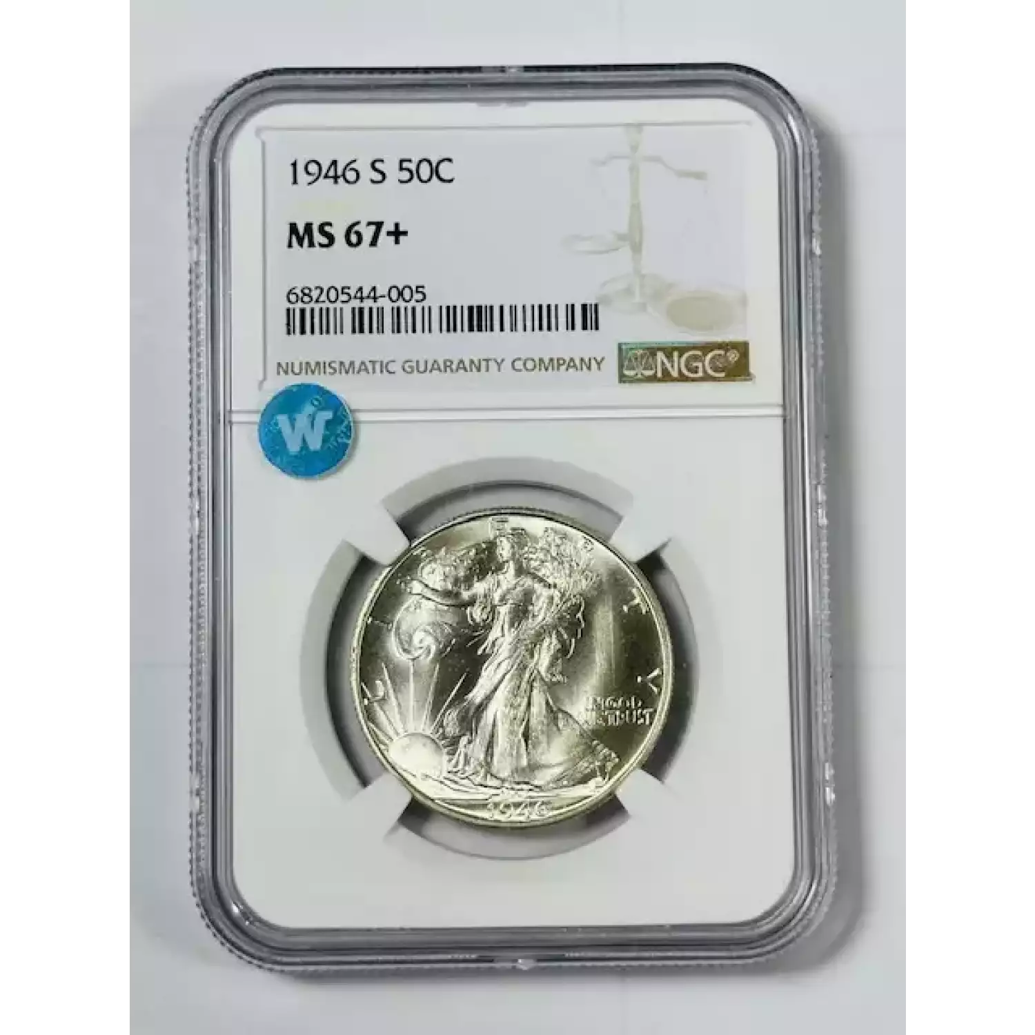 1946-S Walking Liberty Half Dollar NGC MS-67+ Tied Top Pop! Sight White - Bob Paul Rare Coins