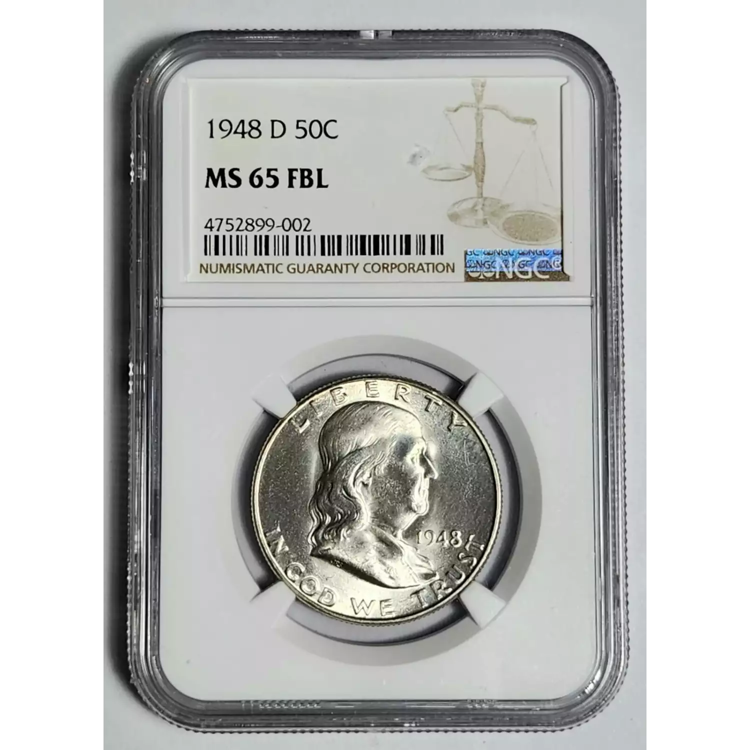 1948-D Franklin Half Dollar NGC MS-65 FBL - WHITE - Bob Paul Rare Coins