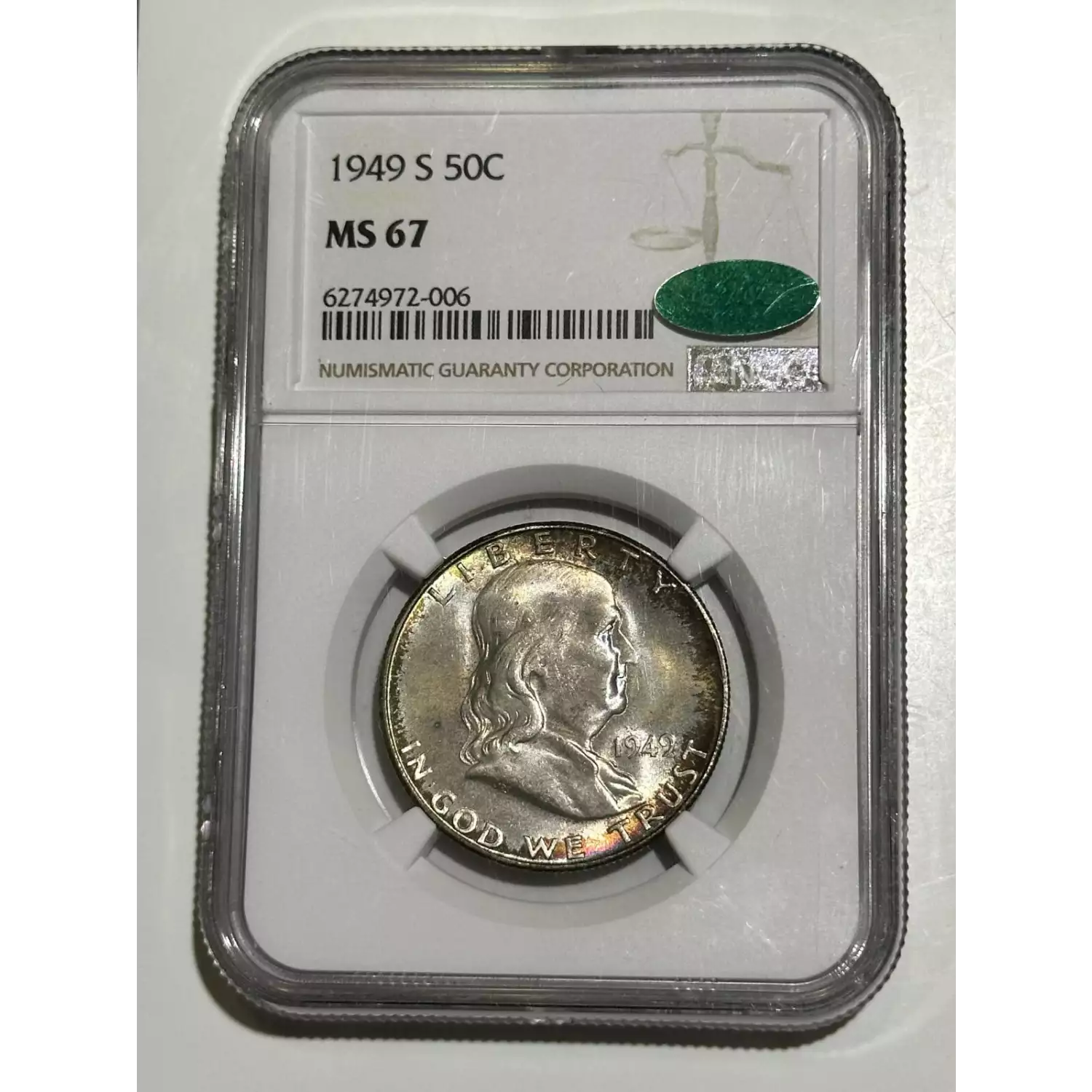 1949-S Franklin Half Dollar NGC MS-67 CAC - Bob Paul Rare Coins