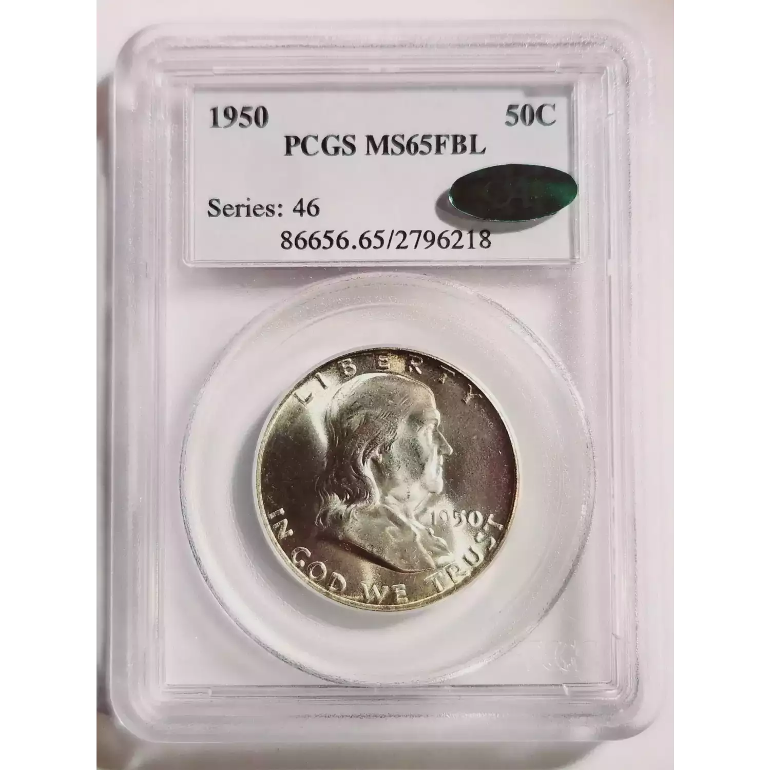 1950 Franklin Half Dollar PCGS MS-65 FBL - LUSTER + CAC - Bob Paul Rare ...
