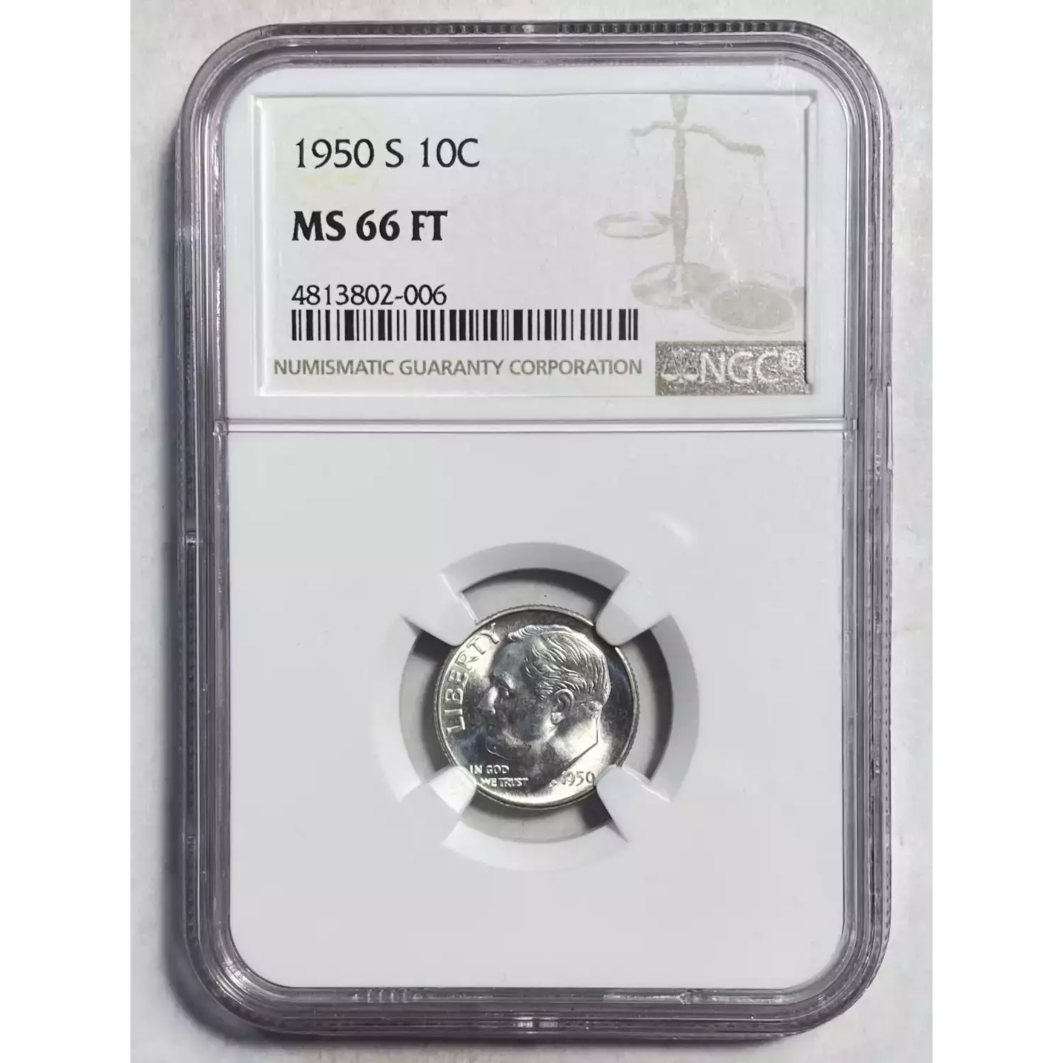 1950-S Dimes Roosevelt NGC MS-66 FT - Bob Paul Rare Coins