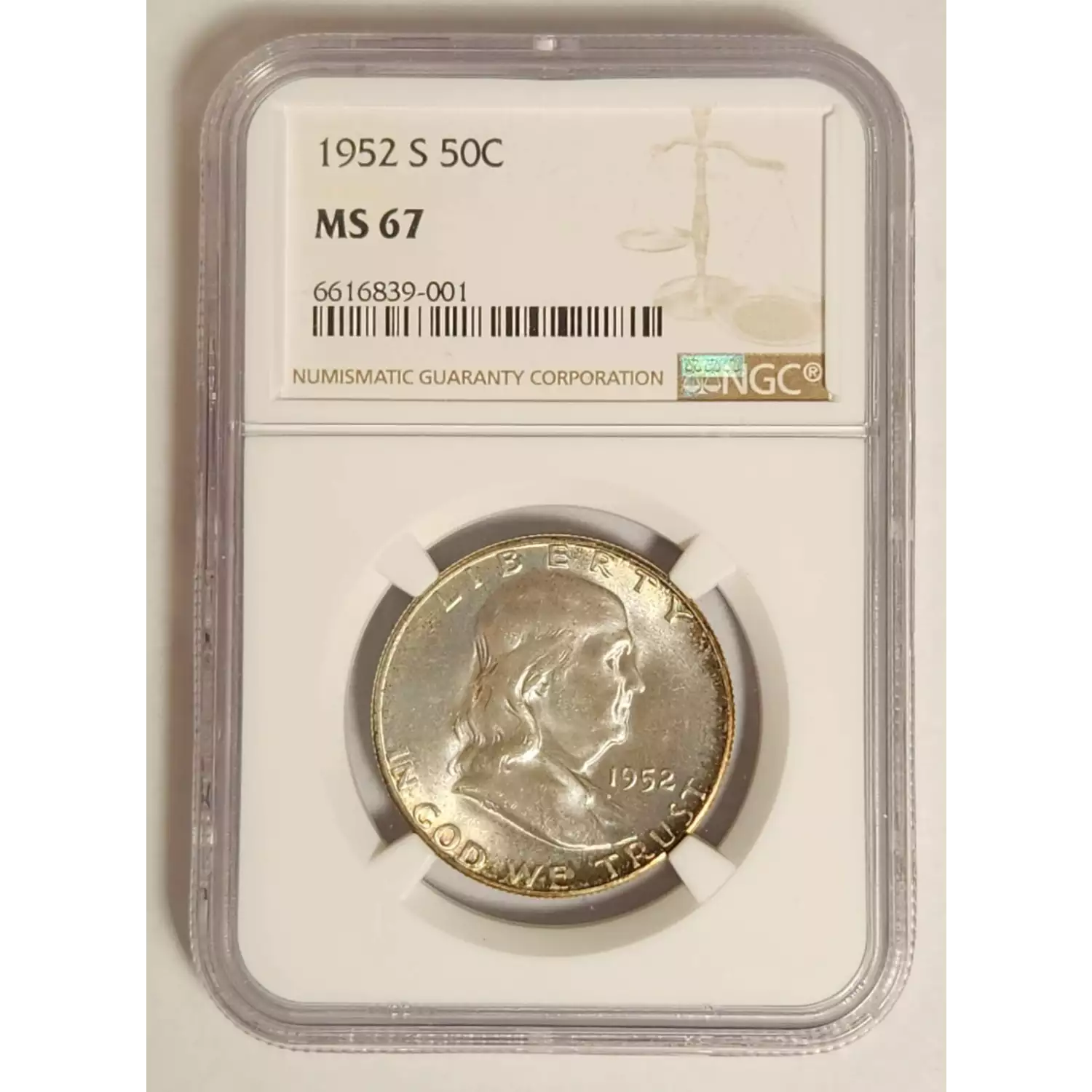 1952-S Franklin Half Dollar NGC MS-67 - RAINBOW COLOR - Bob Paul Rare Coins