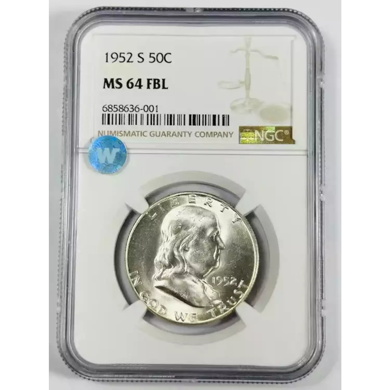 1952-S Franklin Half Dollar NGC MS-64 FBL Sight White - Bob Paul Rare Coins