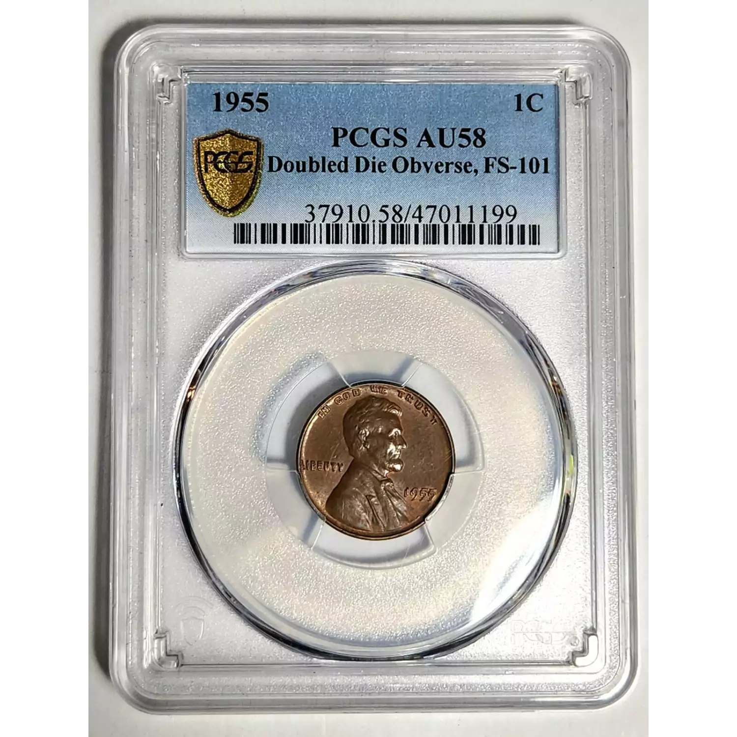 1955 Small Cents Lincoln, Wheat Ears Reverse PCGS AU-58 BN Doubled Die Obverse DDO FS-101 - Bob ...