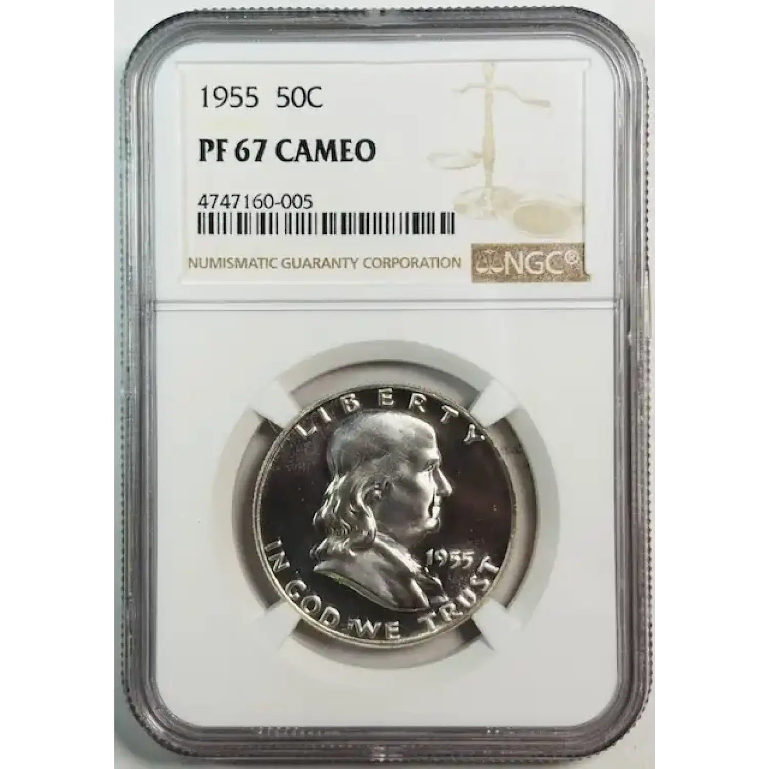 1955 Franklin Half Dollar NGC PF-67 CAMEO White! - Bob Paul Rare Coins