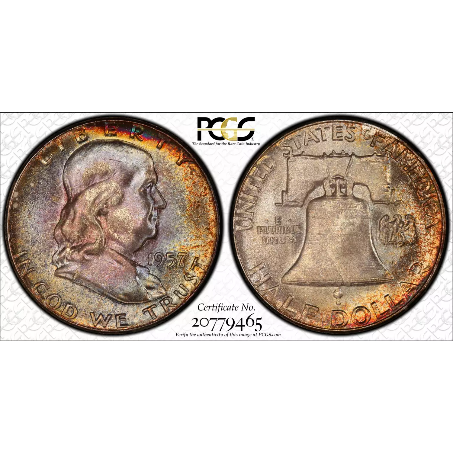 1957 Franklin Half Dollar PCGS MS-66 FBL - RAINBOW - Bob Paul Rare Coins