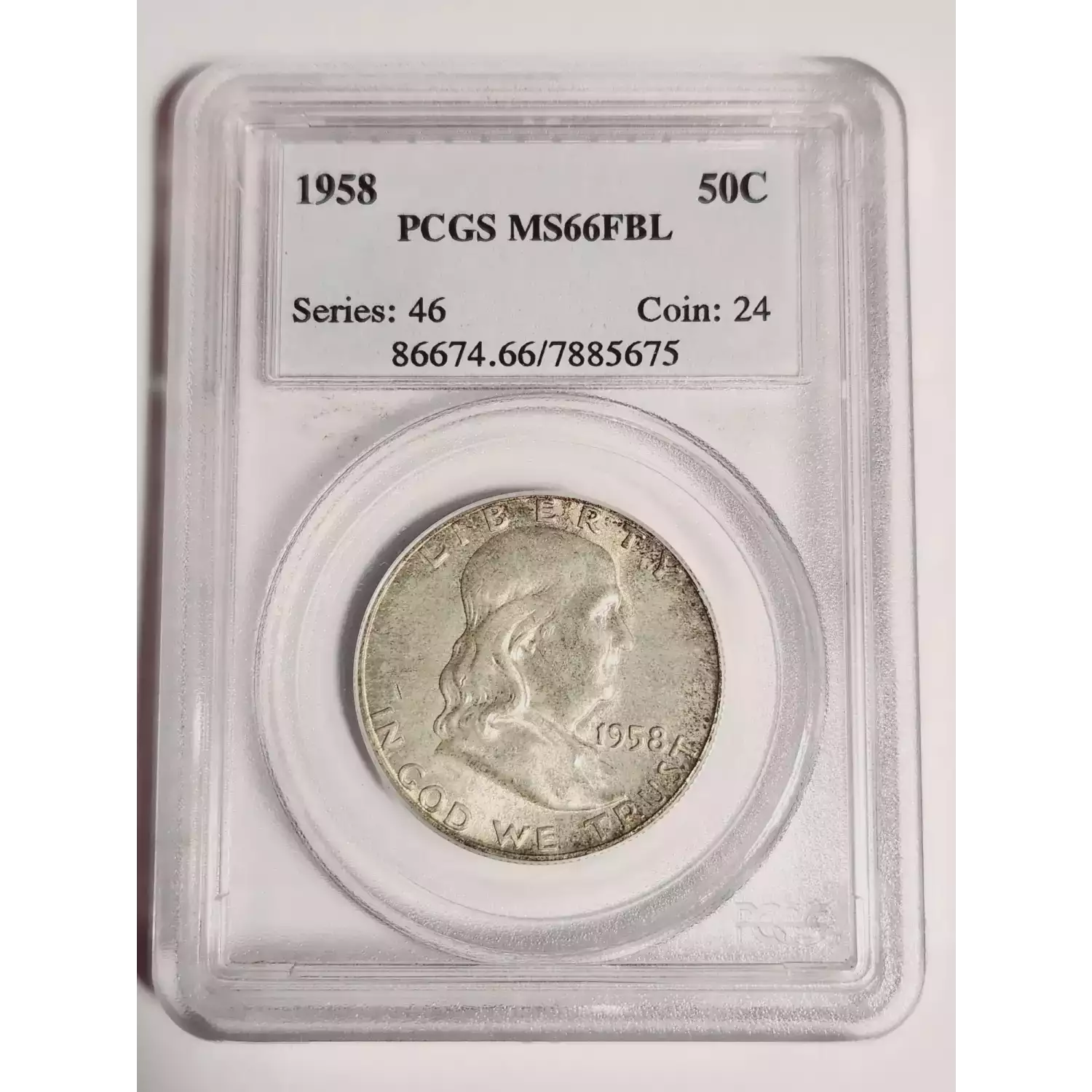 1958 Franklin Half Dollar PCGS MS-66 FBL - OLD HOLDER - Bob Paul Rare Coins