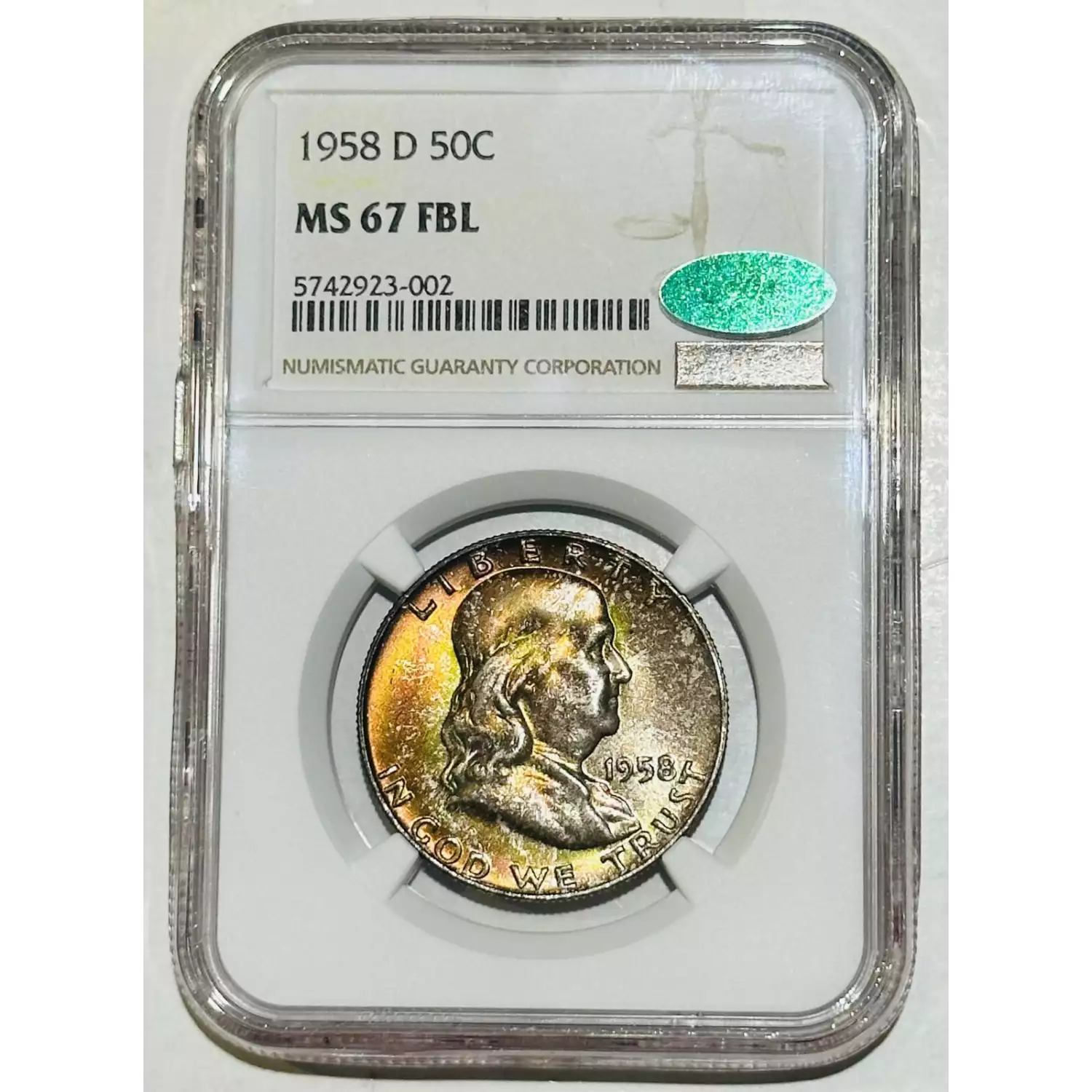 1958-D Franklin Half Dollar NGC MS-67 FBL CAC - Bob Paul Rare Coins