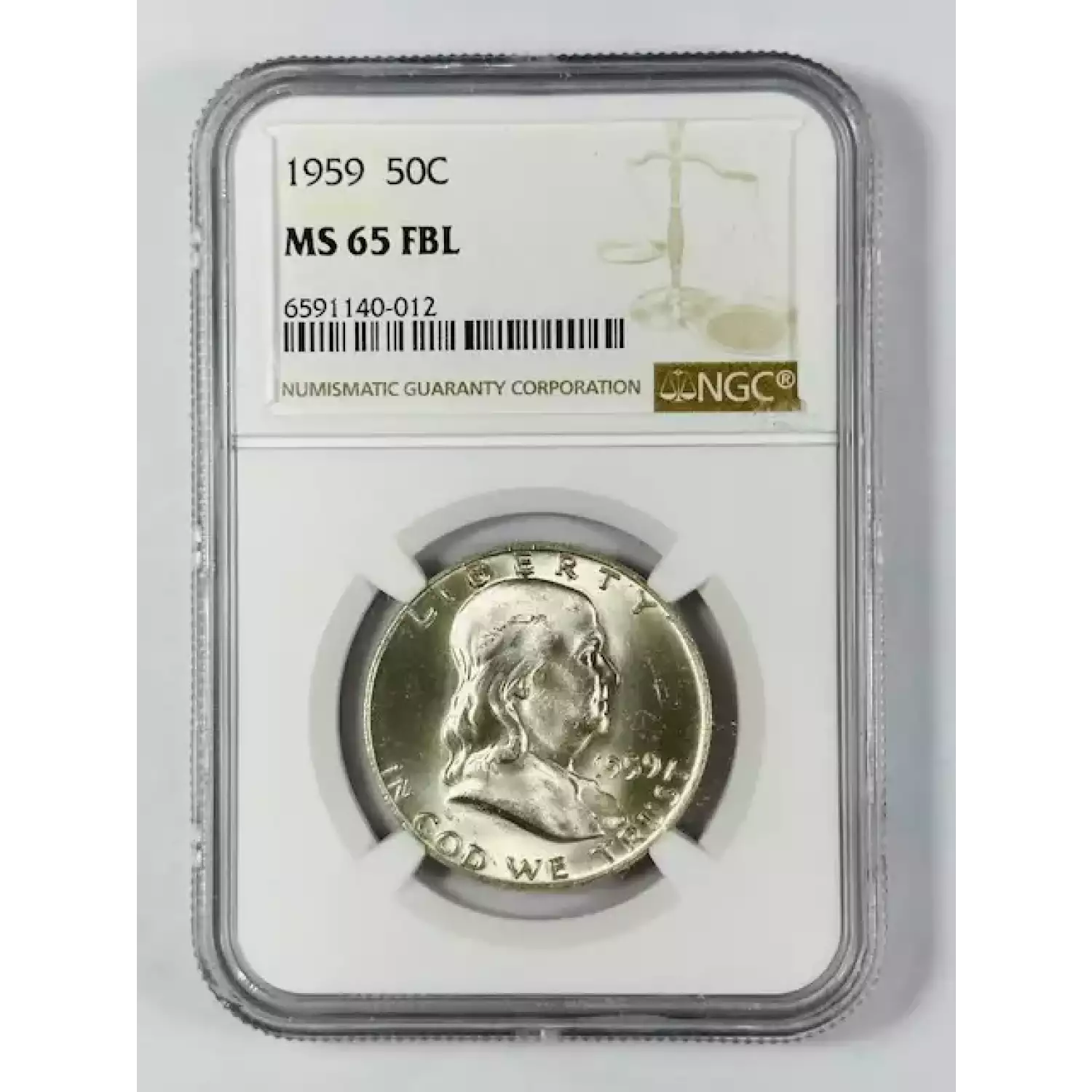 1959 Franklin Half Dollar NGC MS-65 FBL White! - Bob Paul Rare Coins