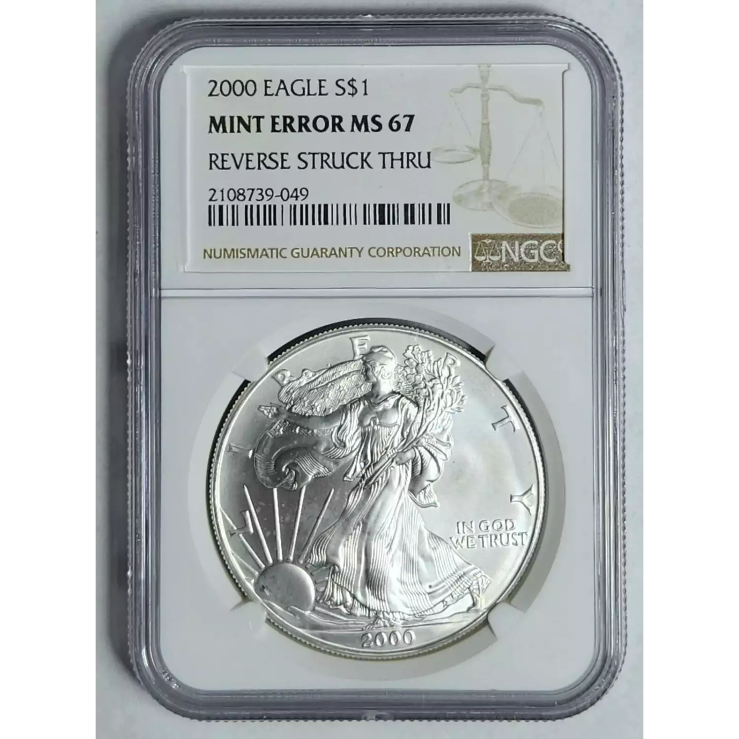 2000 Silver Eagles NGC MS-67 - MINT ERROR - REV STRUCK THRU - Bob Paul Rare Coins