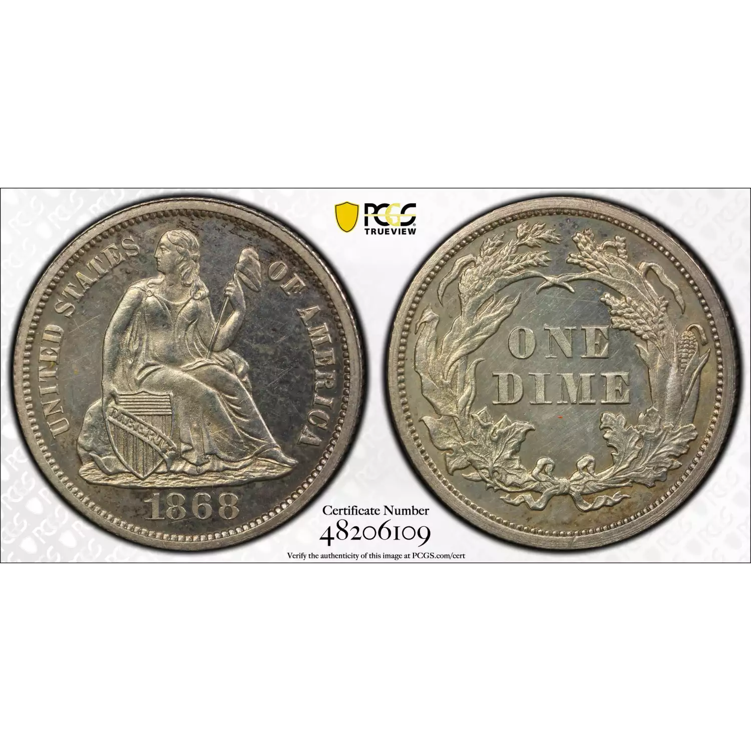 1868 Liberty Seated Dime PCGS PR-62 - Bob Paul Rare Coins