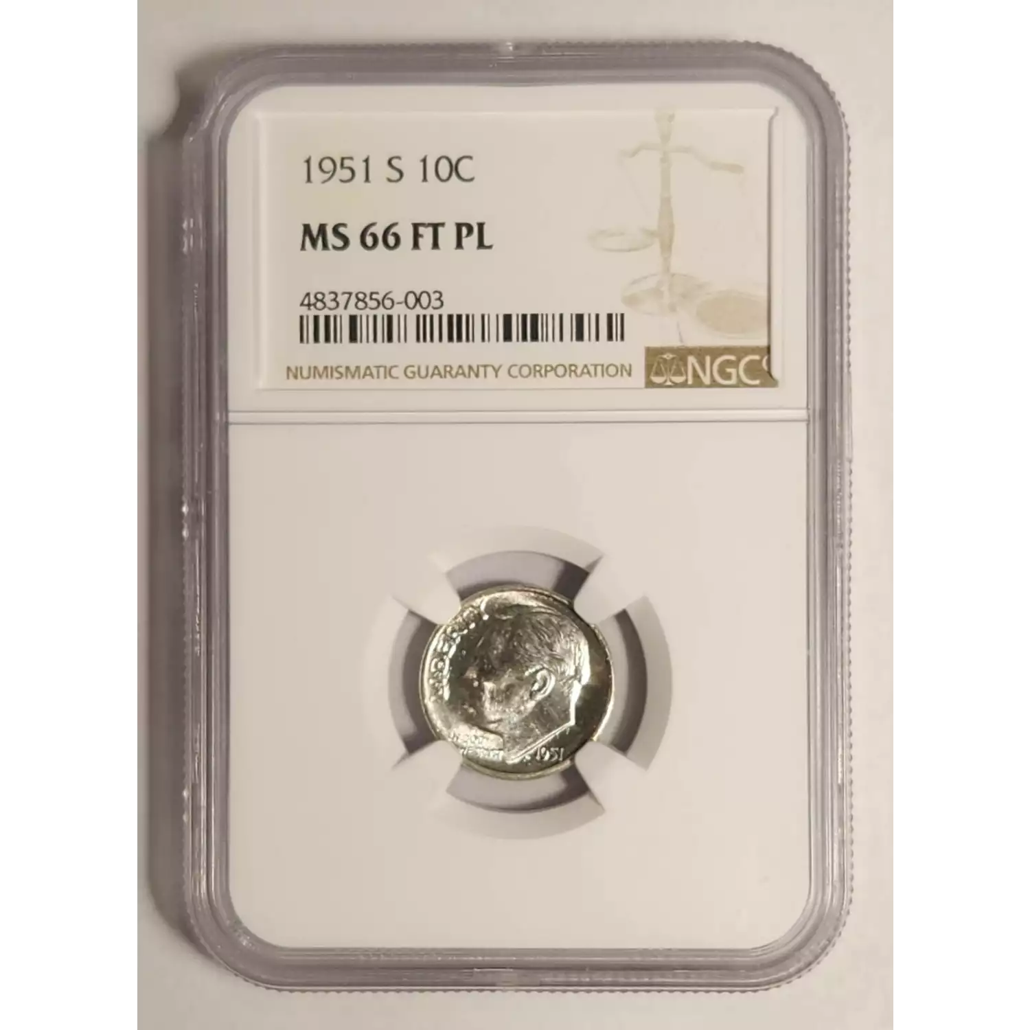 1951-S Dimes Roosevelt NGC MS-66 FT PL- TOP POP - Bob Paul Rare Coins