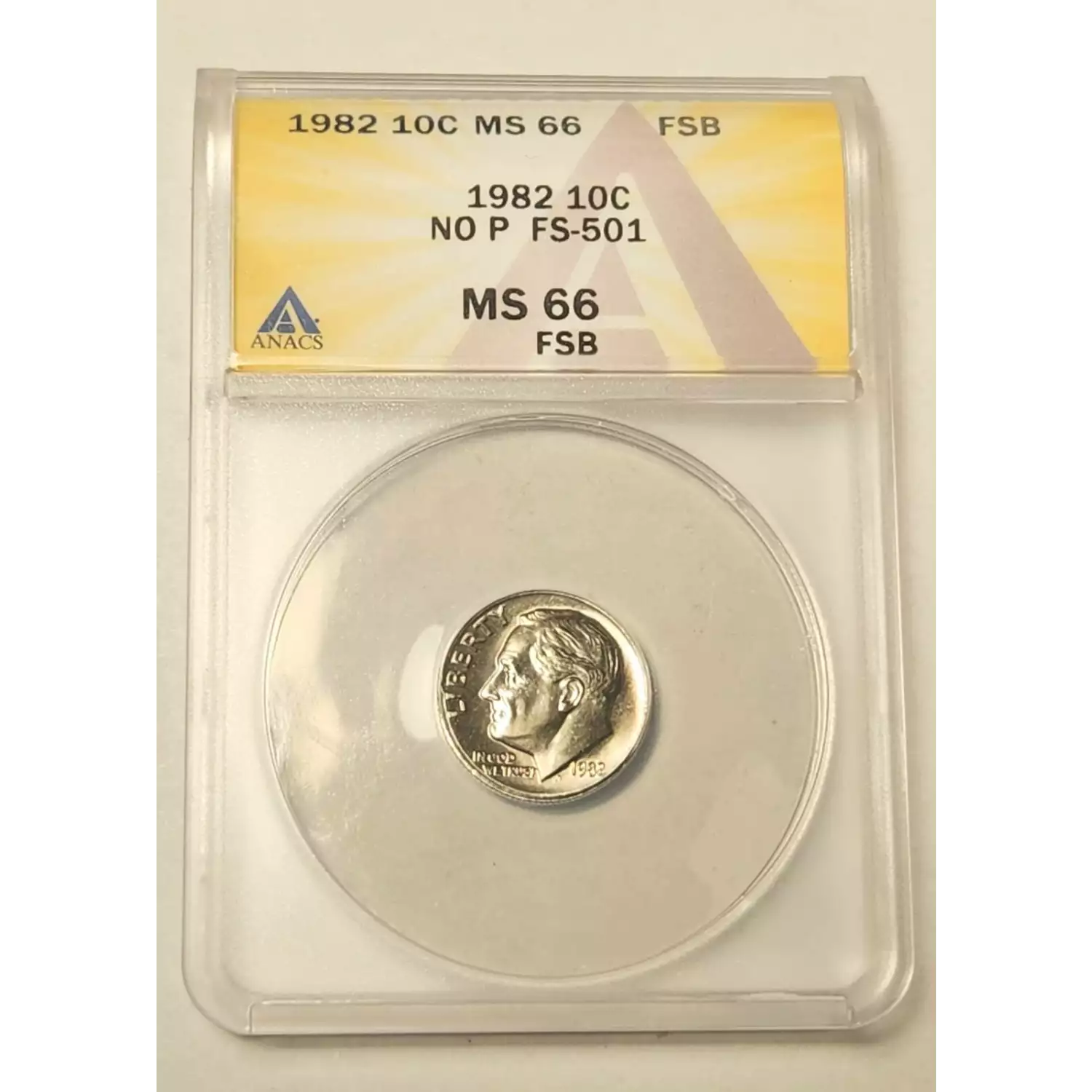 1982-NO P Dimes Roosevelt ANACS MS-66 FSB - PRETTY - Bob Paul Rare Coins