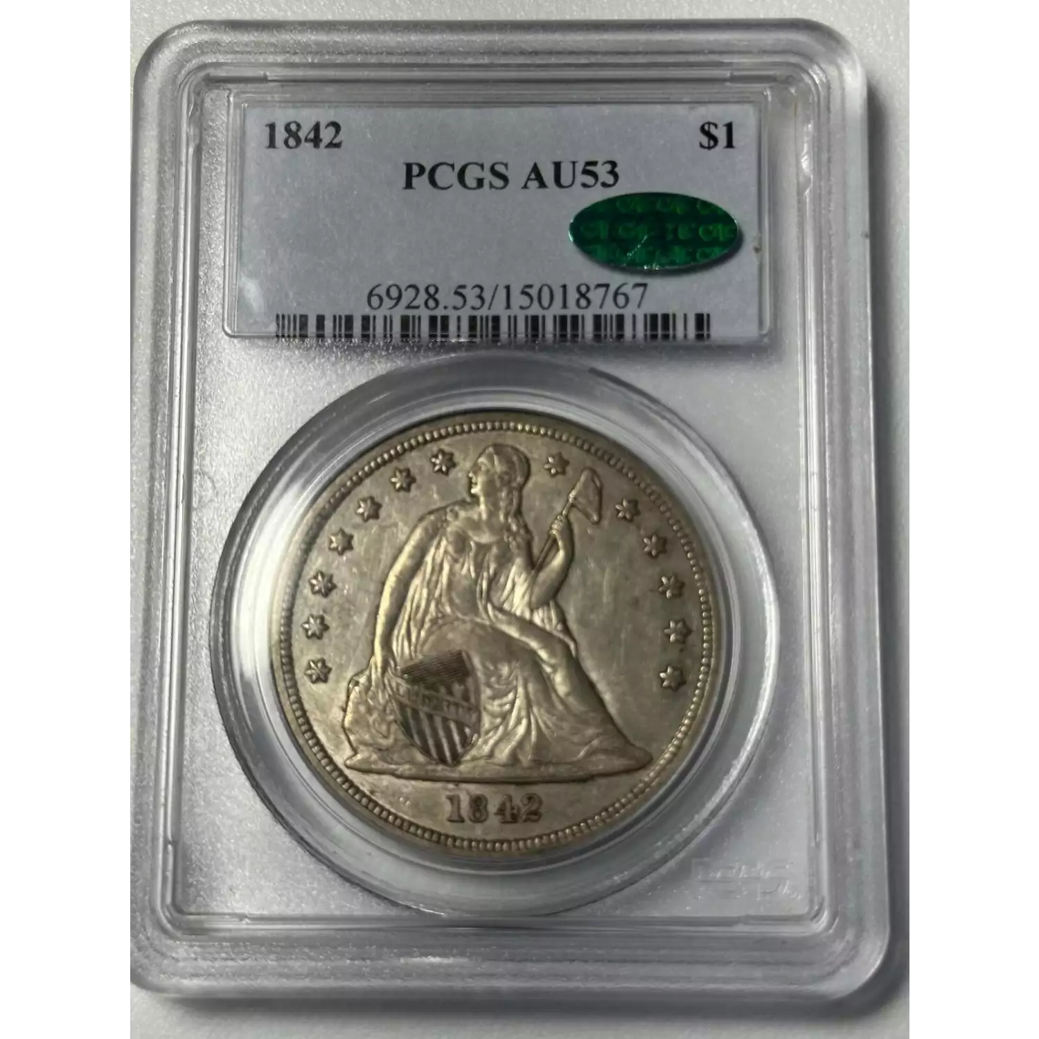 1842 Liberty Seated Silver Dollars PCGS AU-53 Low CAC Population! CAC - Bob Paul Rare Coins