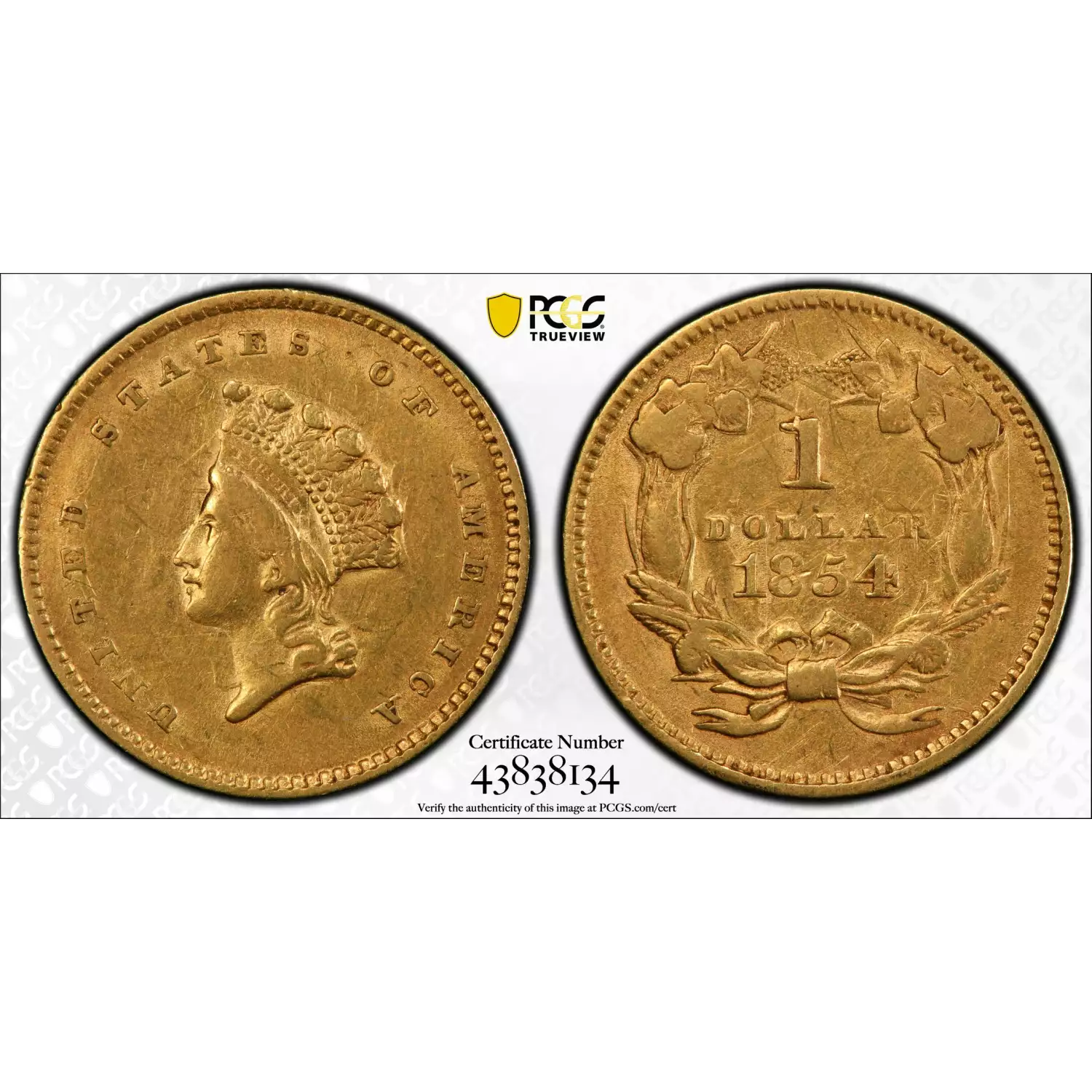 1854 Gold Dollars Indian Princess Head, Small Head PCGS AU-50 Type 2 - Bob Paul Rare Coins