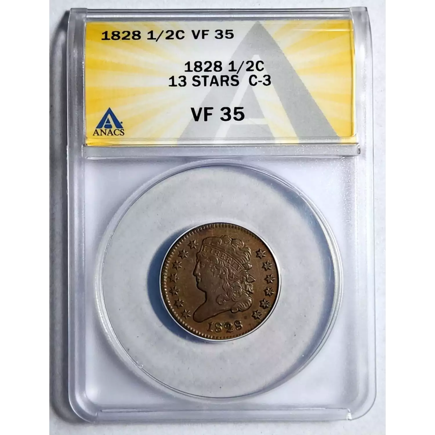 1828 Half Cent Classic Head ANACS VF-35 - 13 STARS - C-3 - Bob Paul Rare Coins