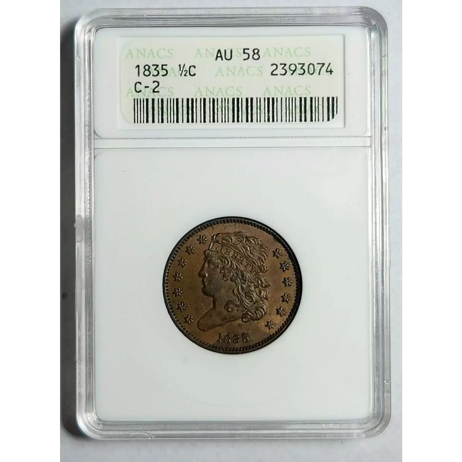 1835 Half Cent Classic Head ANACS AU-58 BN - Bob Paul Rare Coins