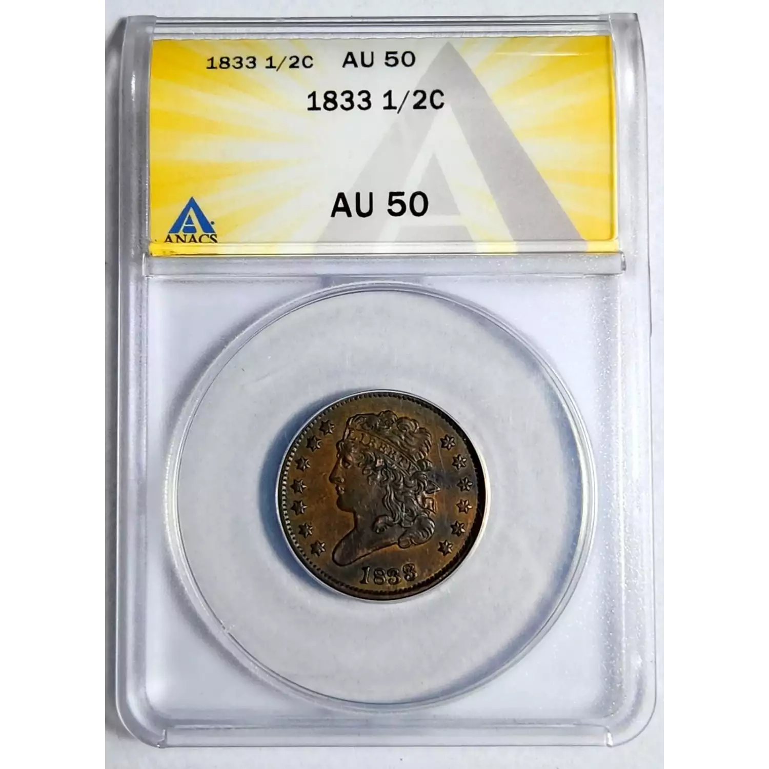 1833 Half Cent Classic Head ANACS AU-50 BN - Bob Paul Rare Coins