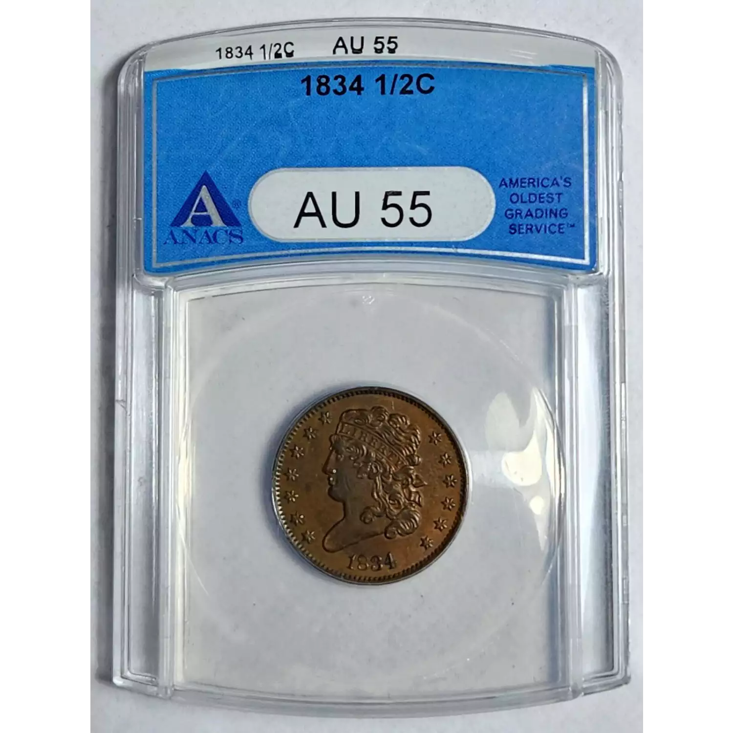 1834 Half Cent Classic Head ANACS AU-55 BN - Bob Paul Rare Coins