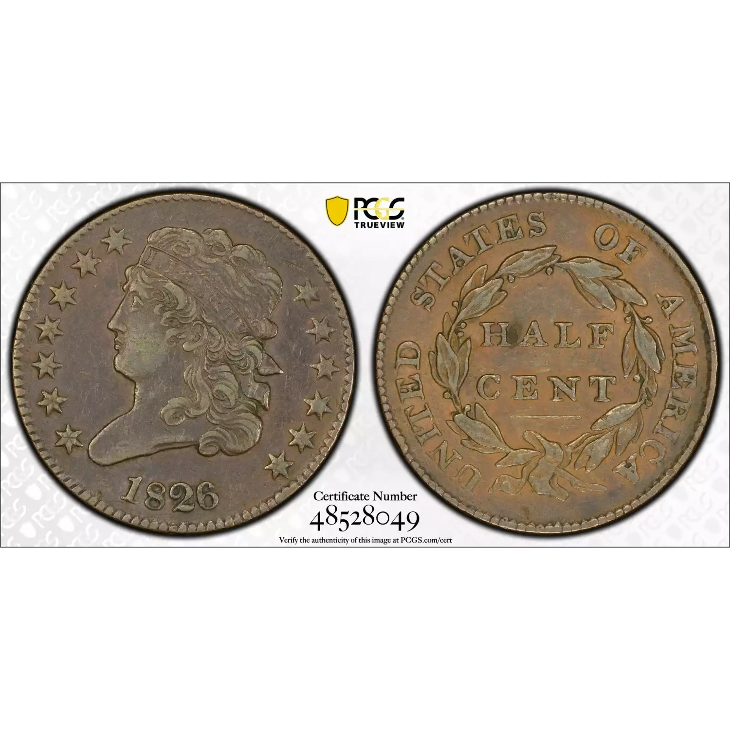 1826 Half Cent Classic Head PCGS XF-45 BN - Bob Paul Rare Coins