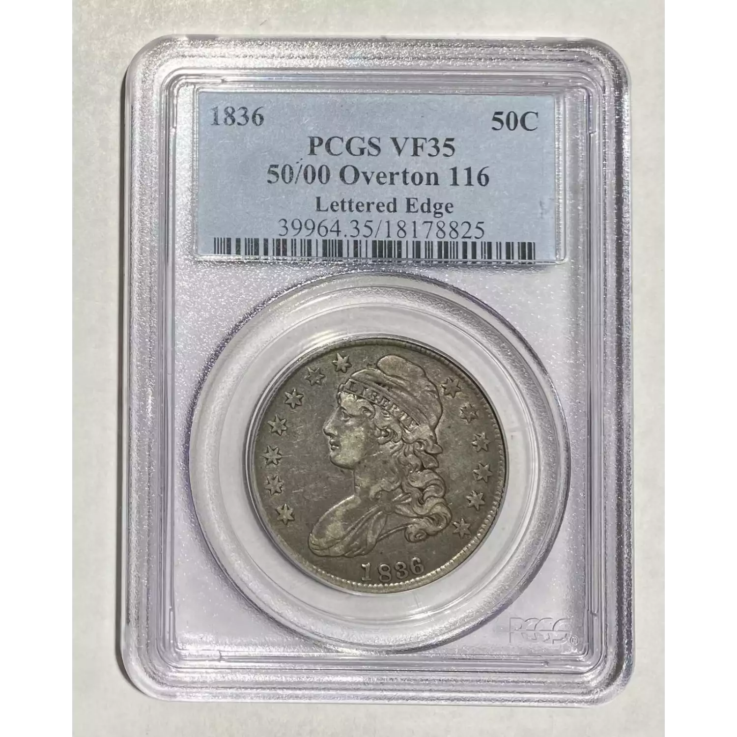 1836 Capped Bust Half Dollars PCGS VF-35 50/00, Lettered Edge Overton 116 - Bob Paul Rare Coins